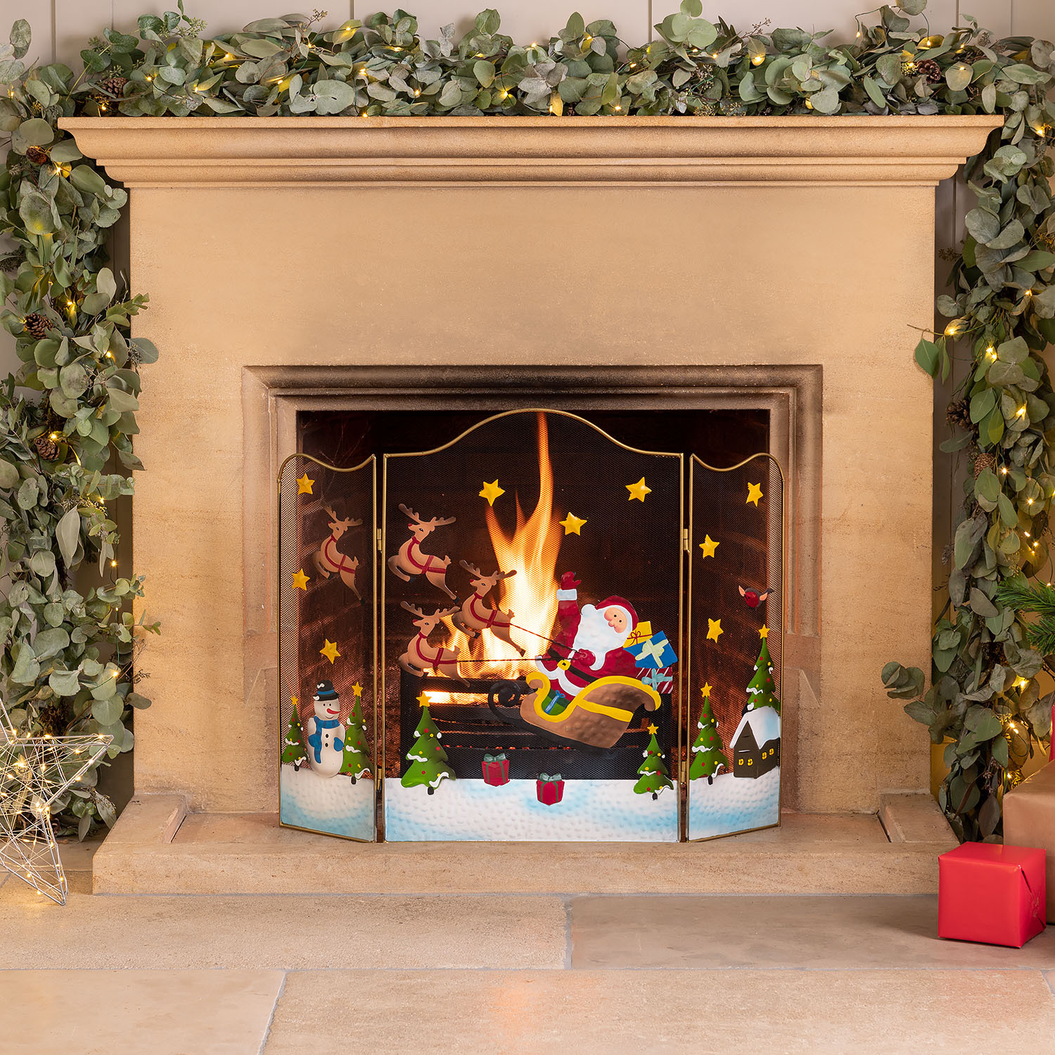 Santa with Sleigh Christmas Fireguard Fireplace Screen