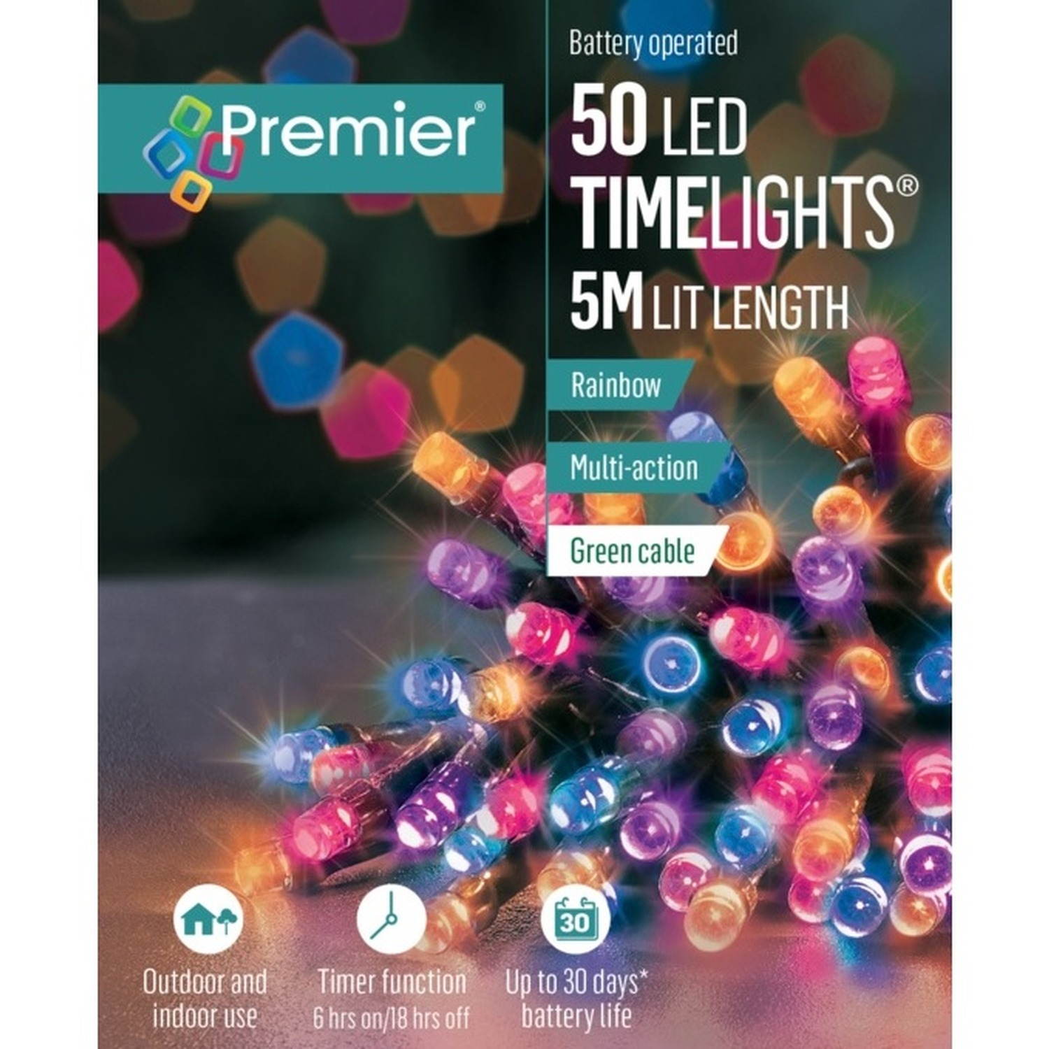 50 Rainbow Battery Timer lights