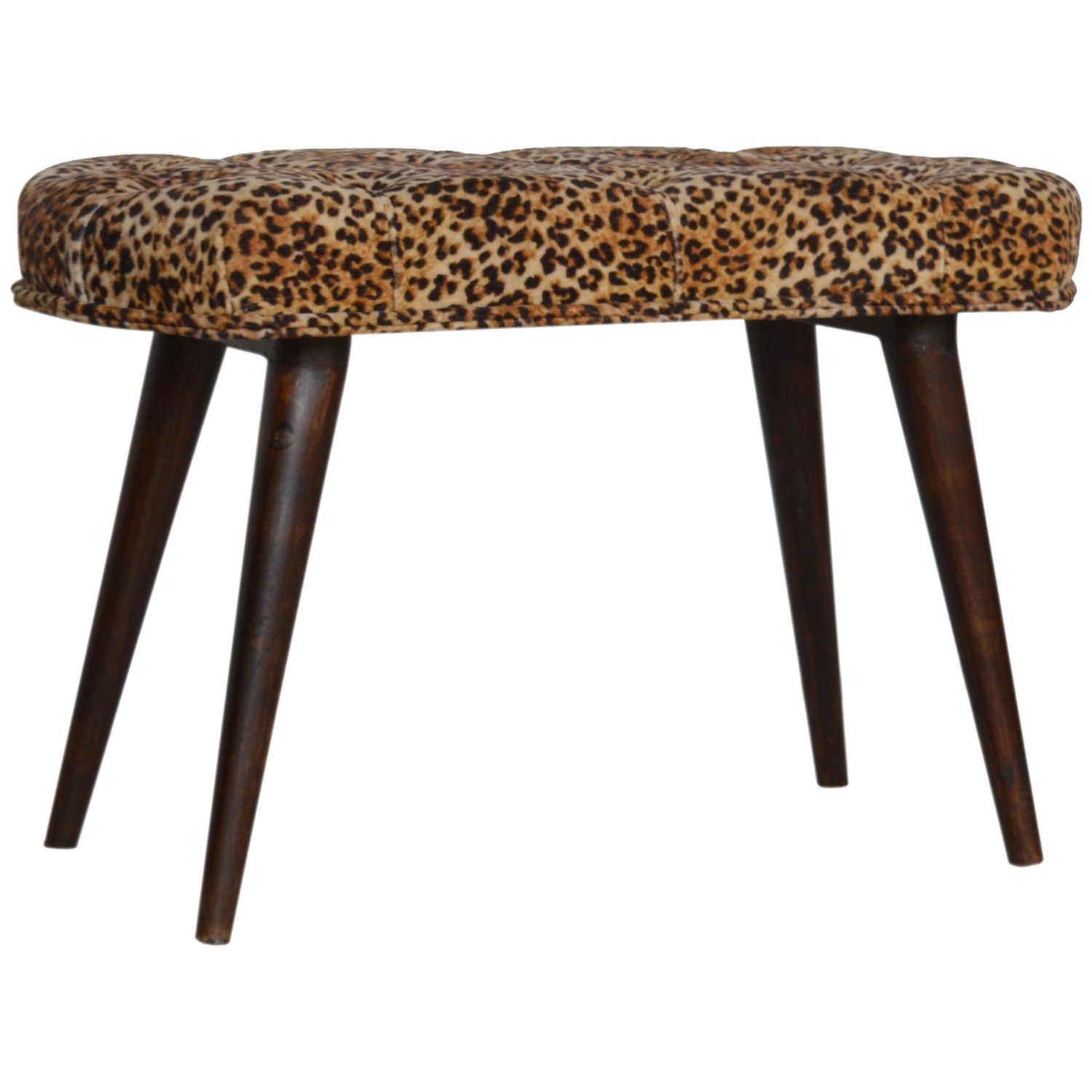 Leopard Print Cotton Velvet Deep Button Mango Wood Bench