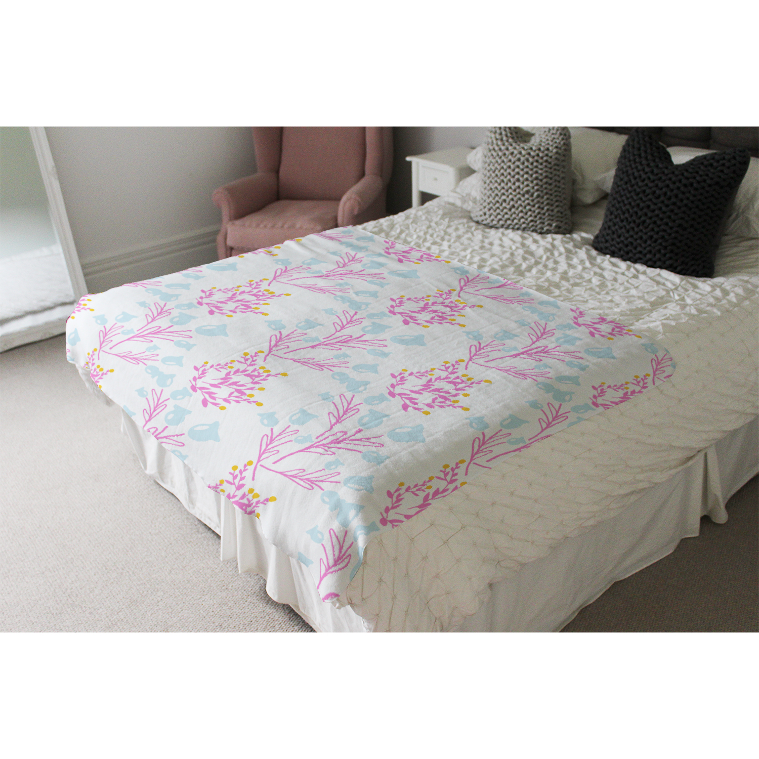 Pink Blue Flower Design Blanket