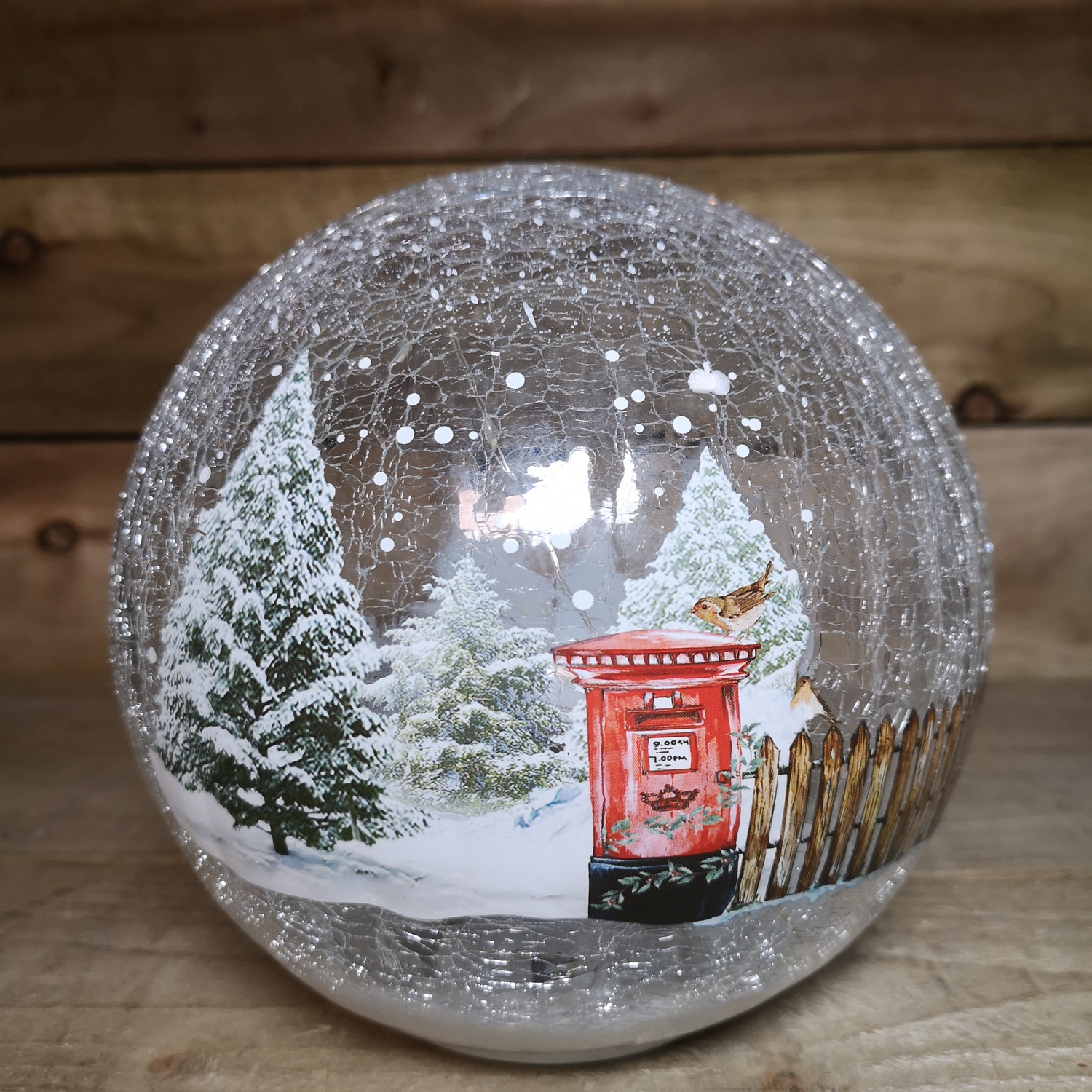 15cm Festive Christmas LED Crackle Effect Glass Winter Scene Ball