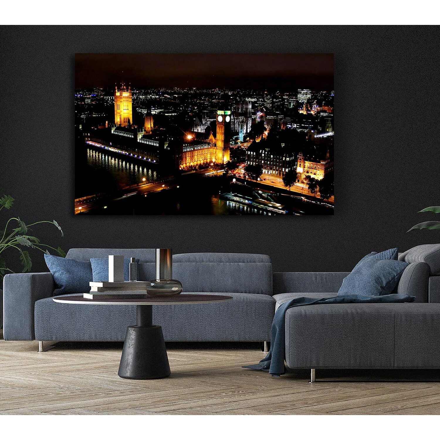 London Ariel View Night Lights Canvas Print Wall Art