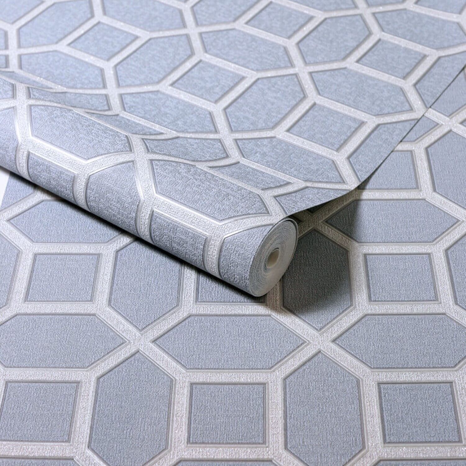 Geometric Light Blue Grey Glitter Textured Heavy Vinyl Premium Wallpaper