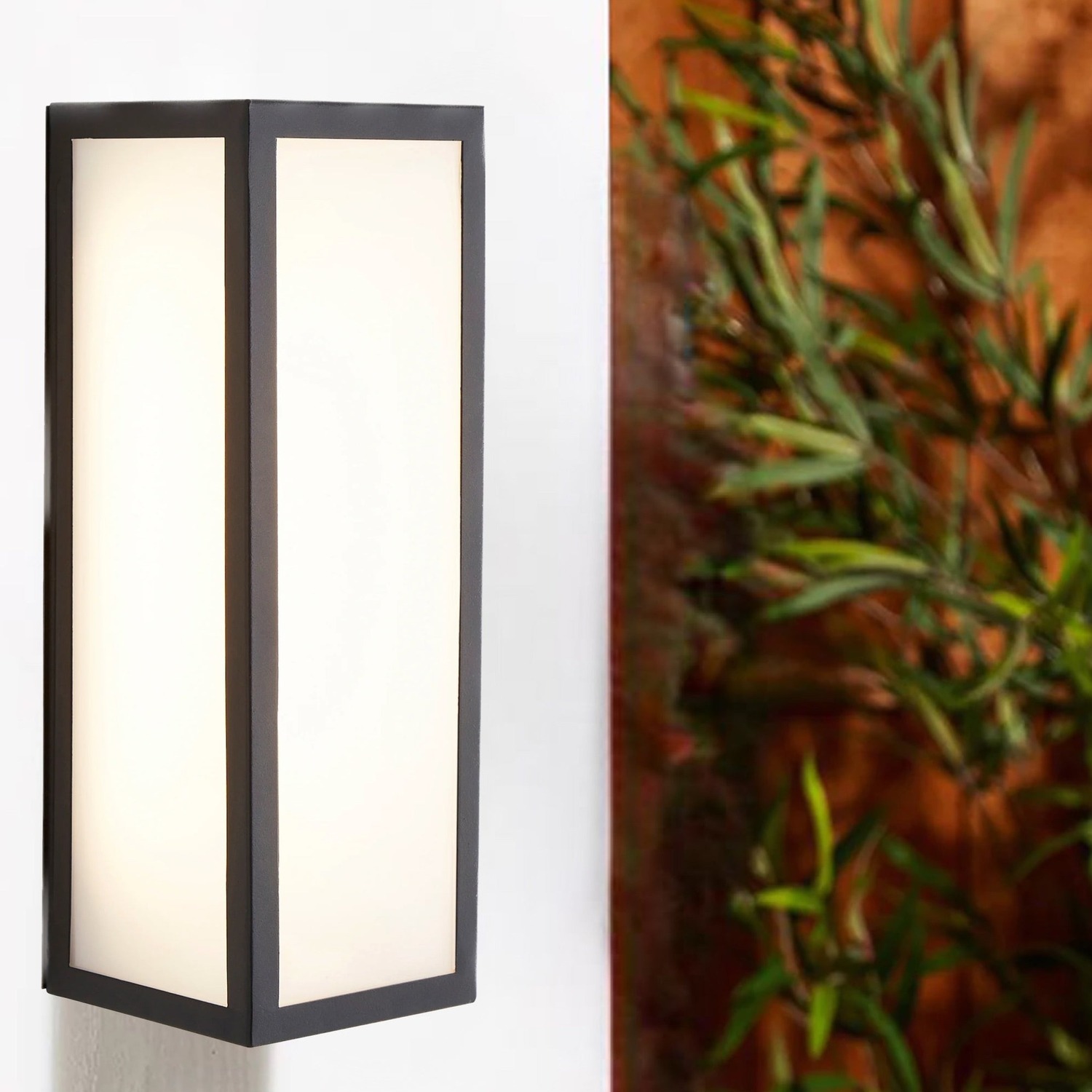 CGC HARRI Black Outdoor Wall Light Box Lantern Opal Glass LED