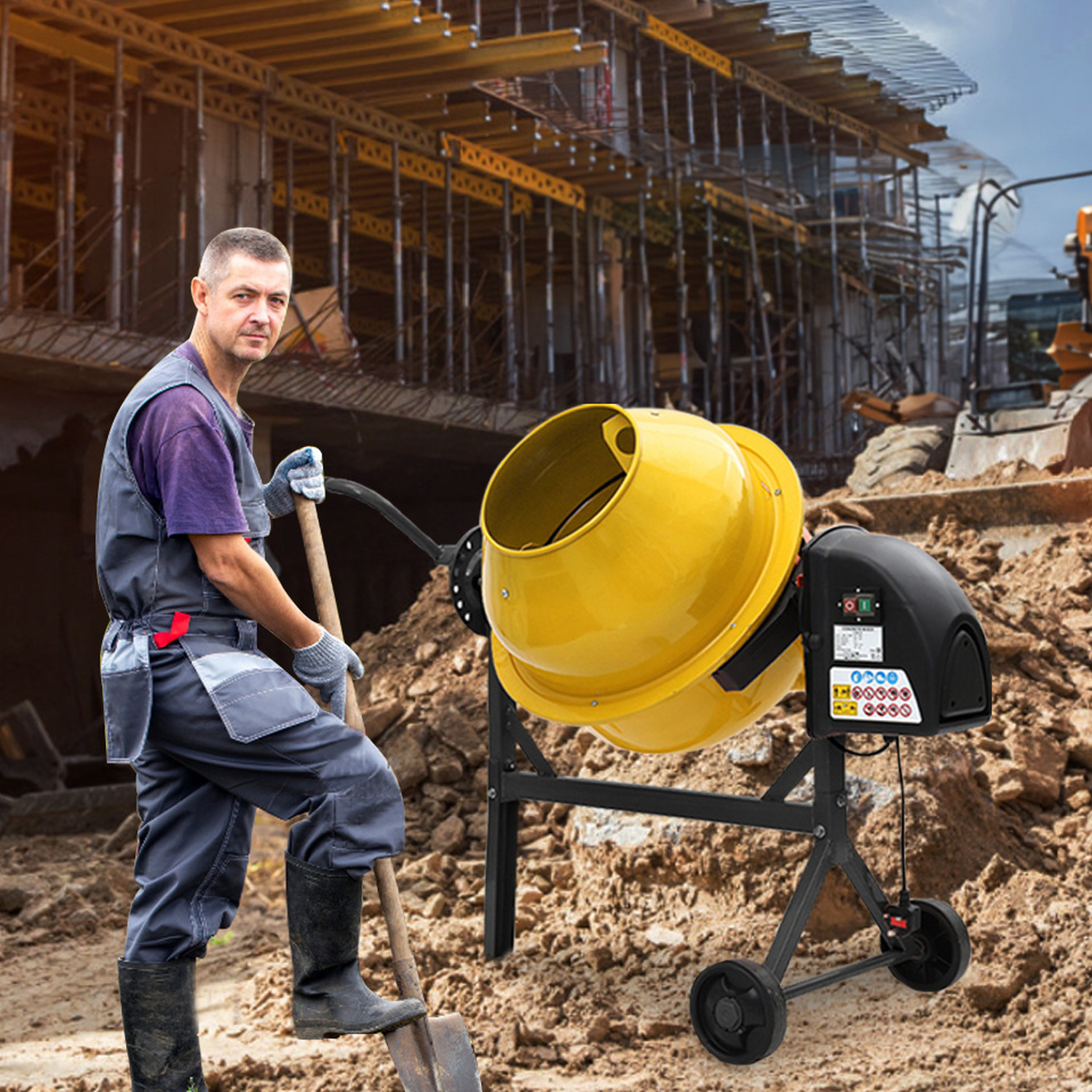 Electric Portable Cement Concrete Mixer with Wheels
