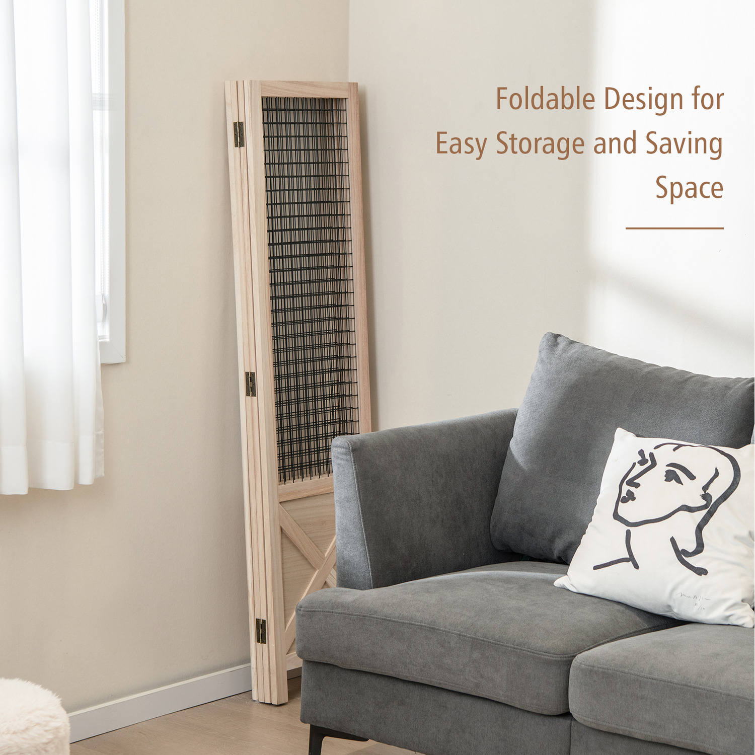 4 Panel Folding Room Divider with Gridwall