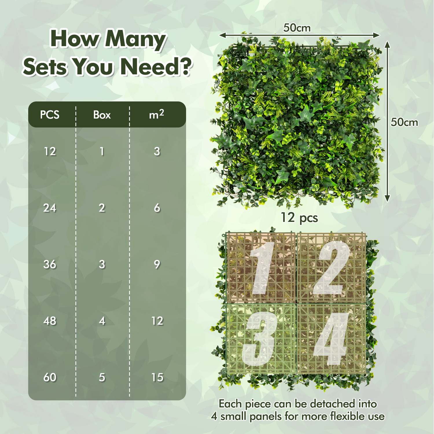 12 Pieces Artificial Grass Wall Panels