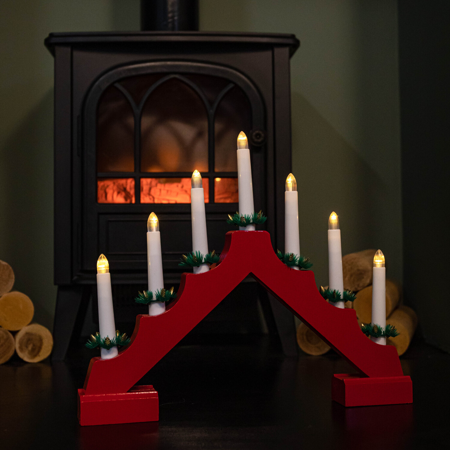 Battery Operated Light up Christmas Candle Bridge with 7 LEDs