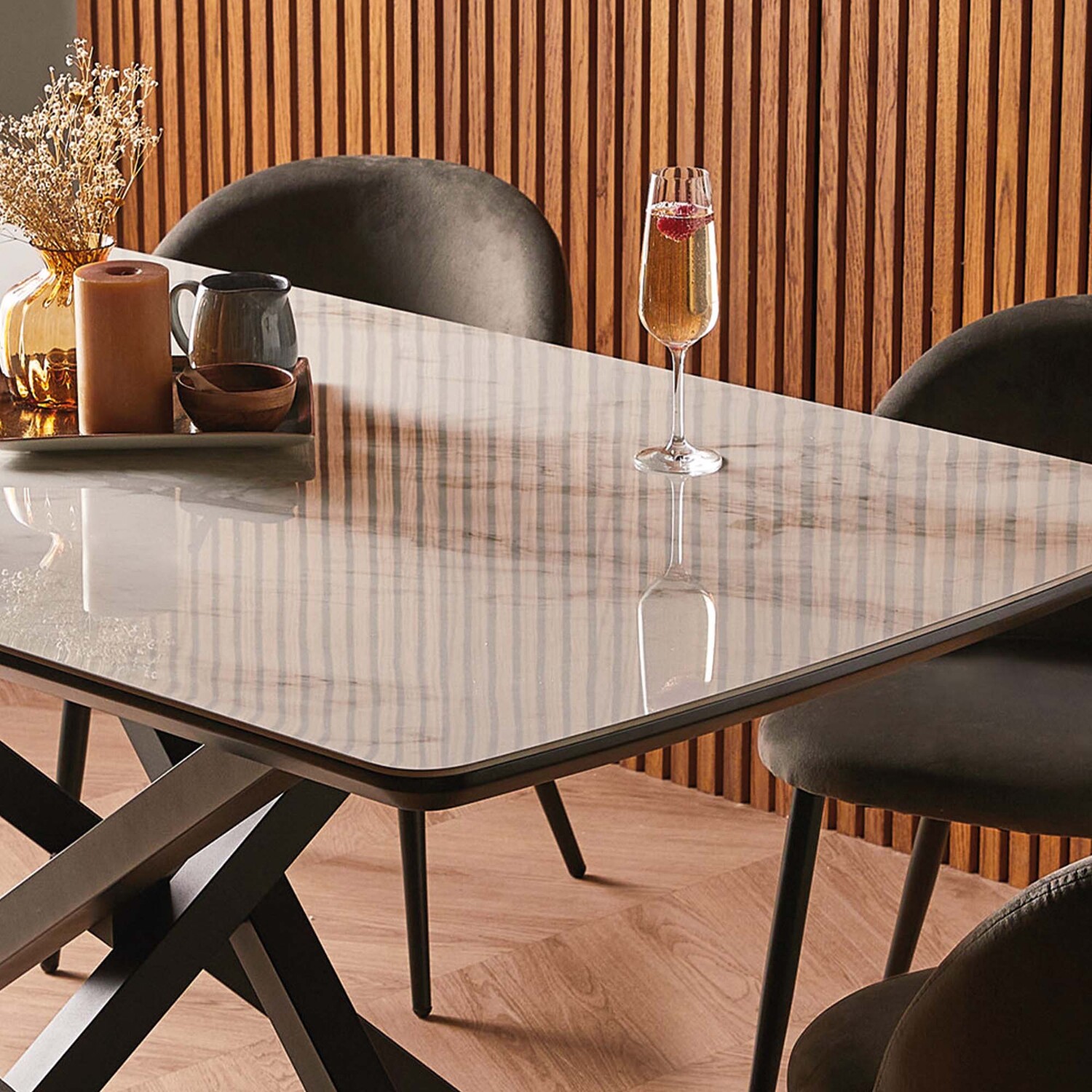 Marble Effect Ceramic Dining Table with 6 Dining Chairs Set