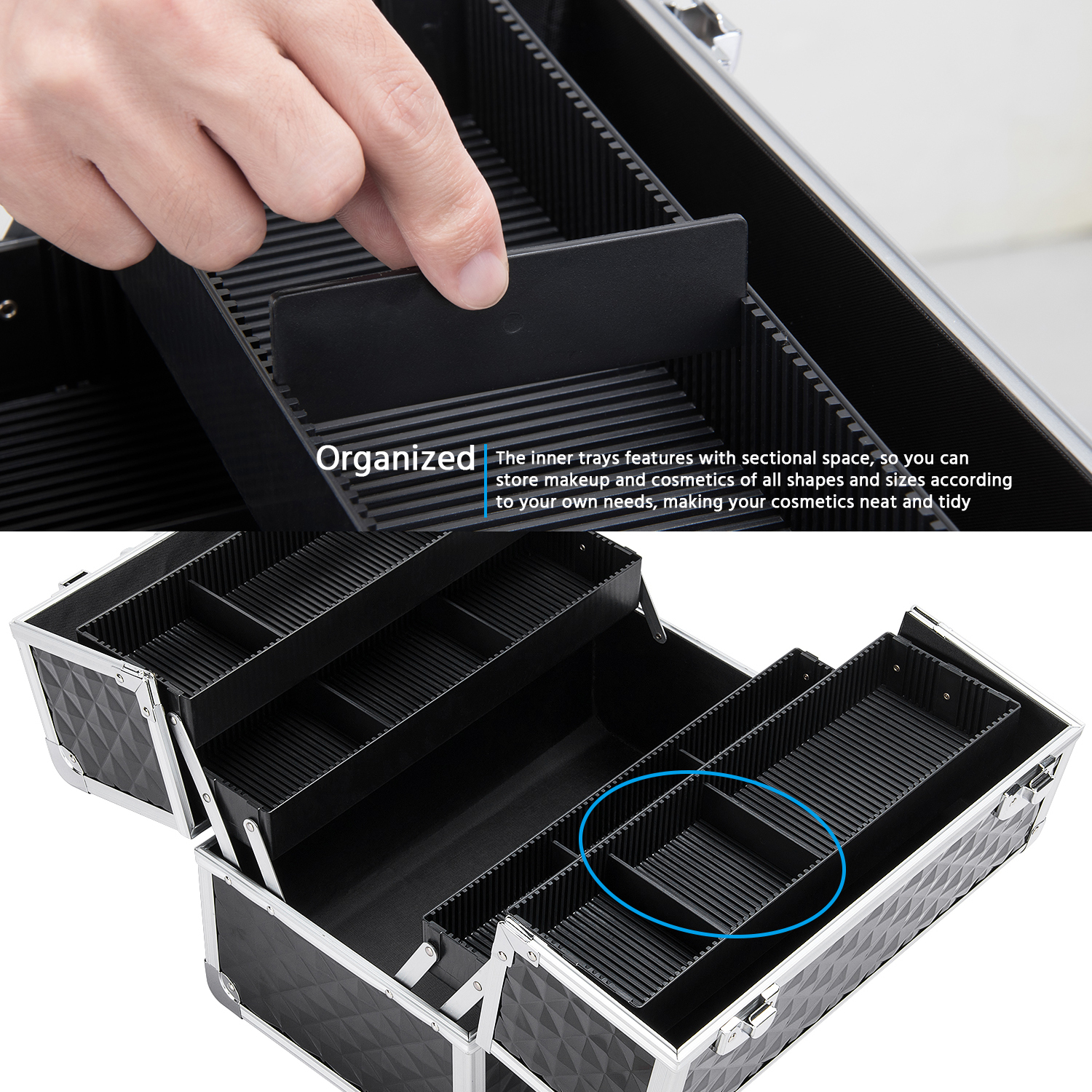 Portable Makeup Case with Adjustable Dividers