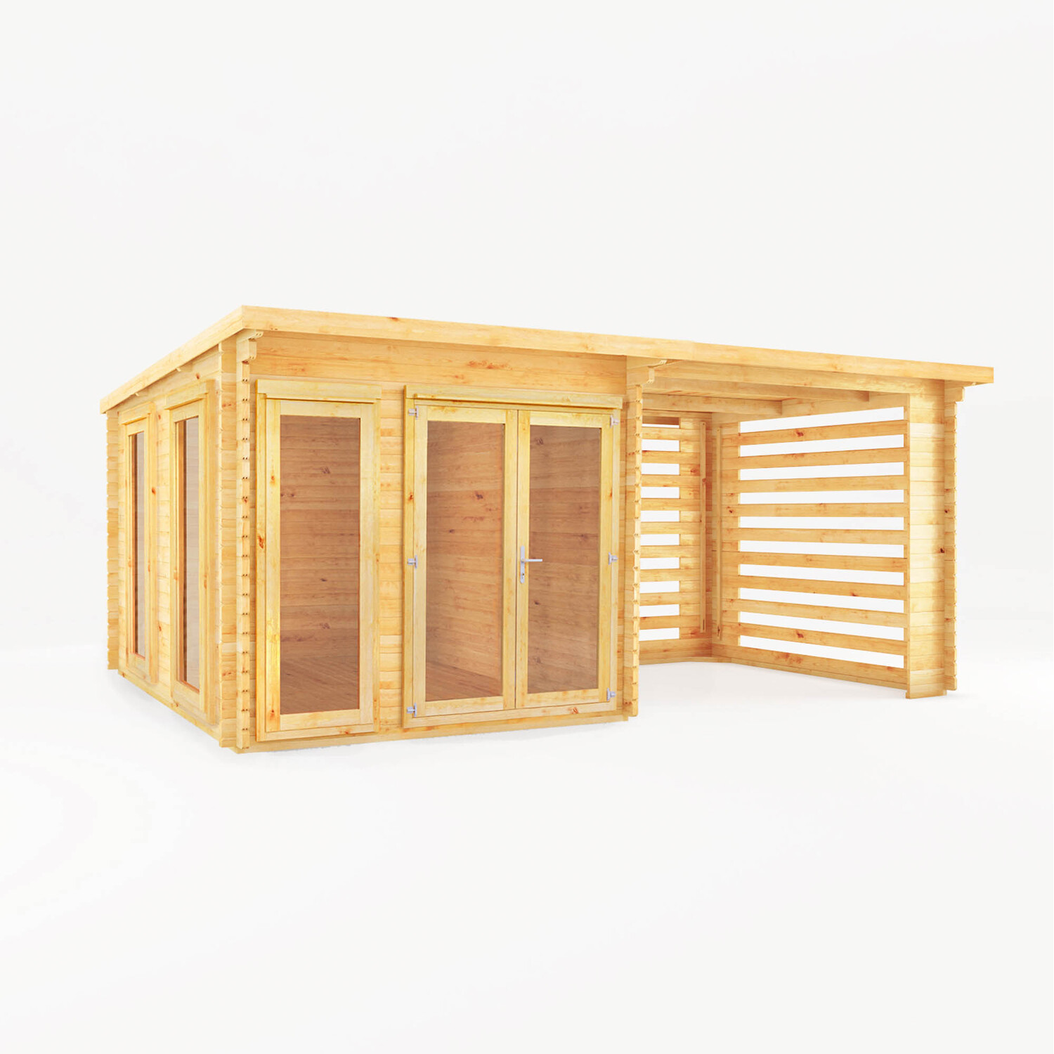 6m x 3m Wooden Log Cabin Studio with Slatted Area Pent Roof - 28mm ...