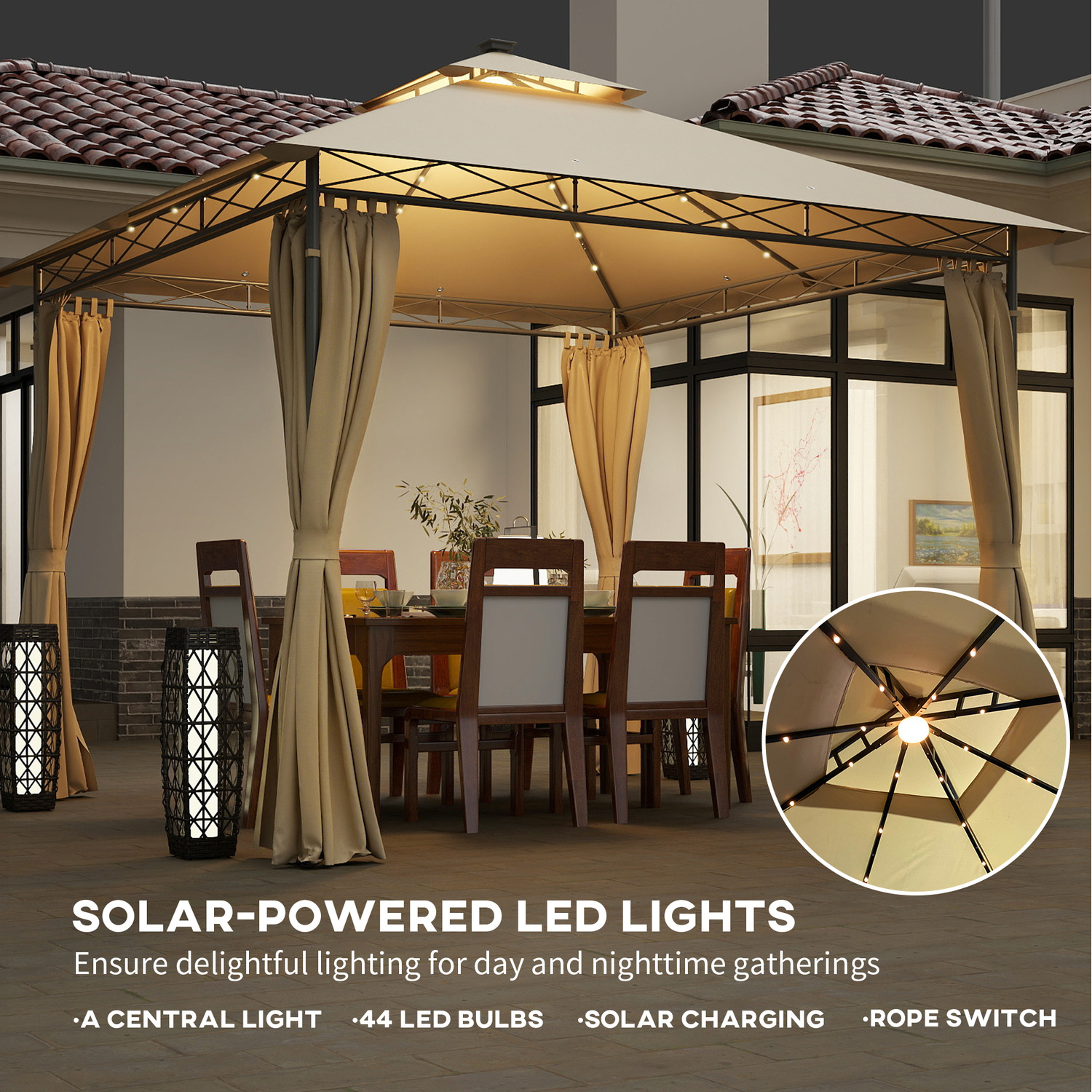 Outsunny 3 x 3 m Double Roof Garden Gazebo with Curtains