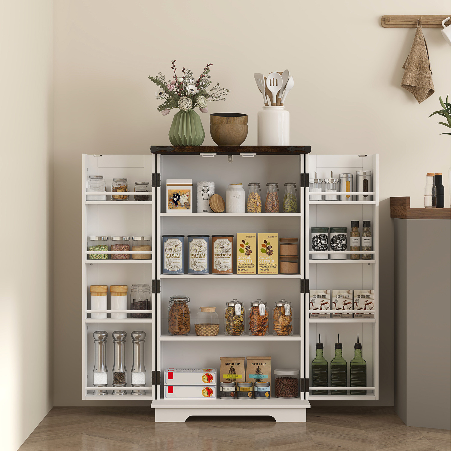 HOMCOM Farmhouse Freestanding Kitchen Cupboard with 2 Doors