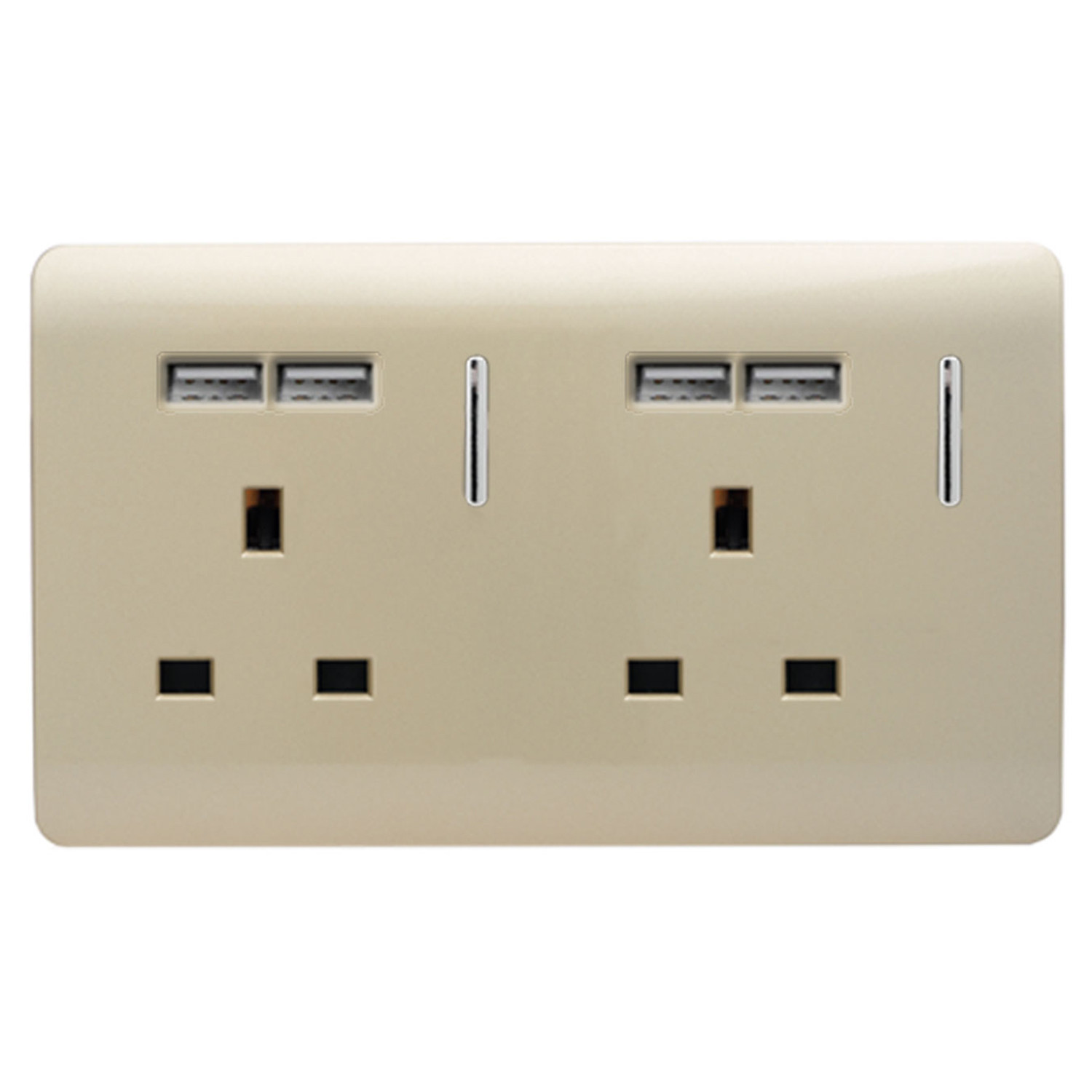 2 Gang 13Amp Screwless 4 x USB Socket