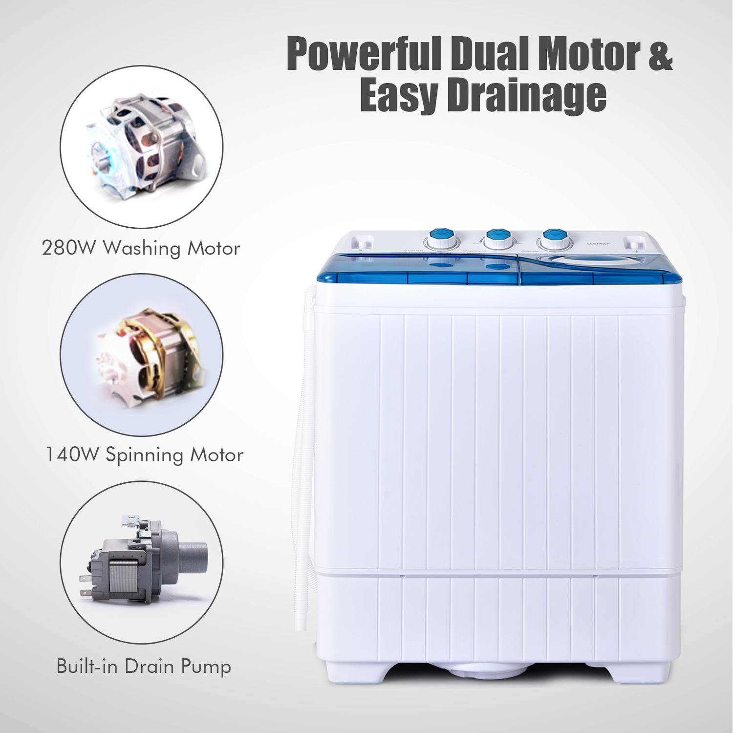 26lbs Semi-automatic Twin Tub Washing Machine-Blue