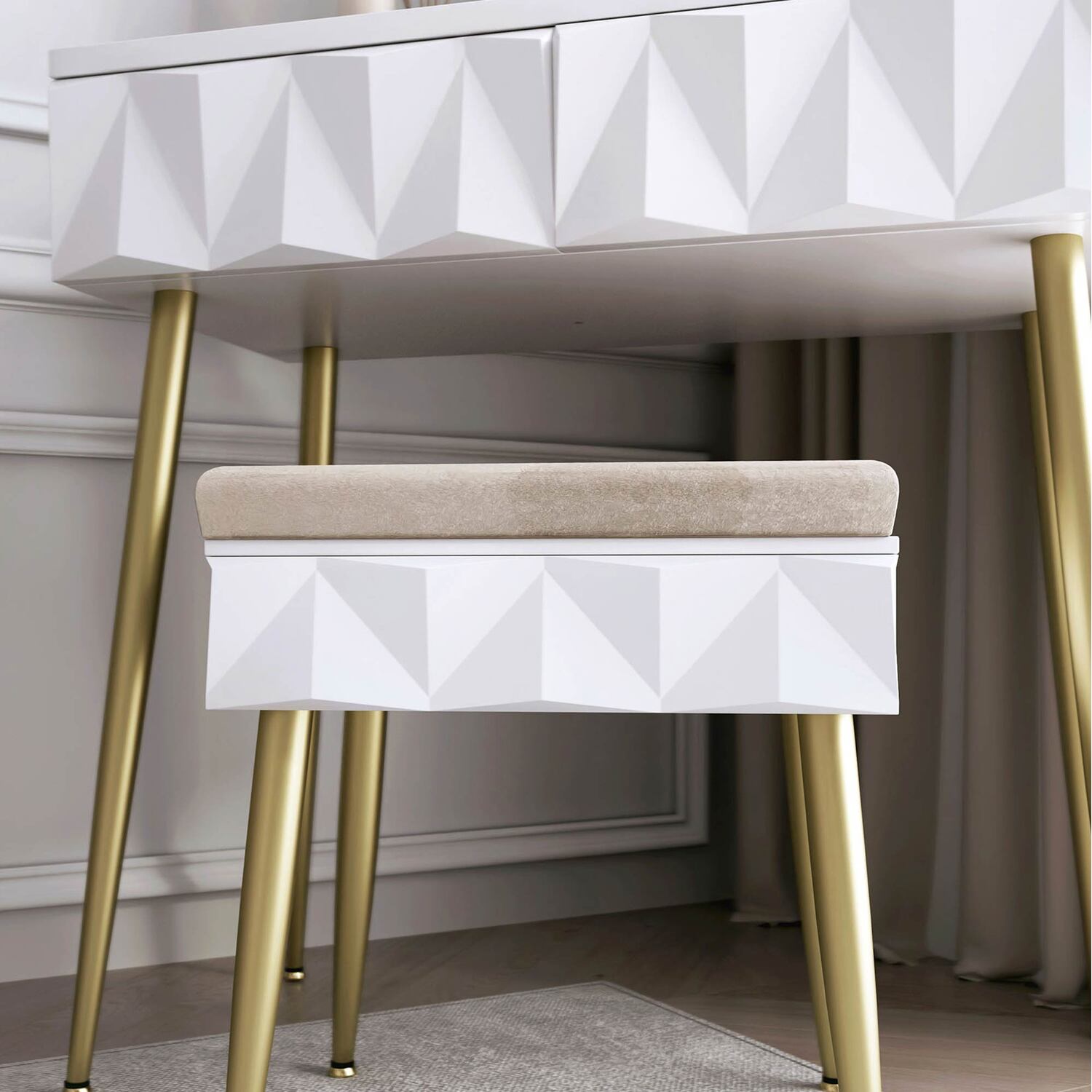 Montana Dressing Table with Velvet Padded Stool