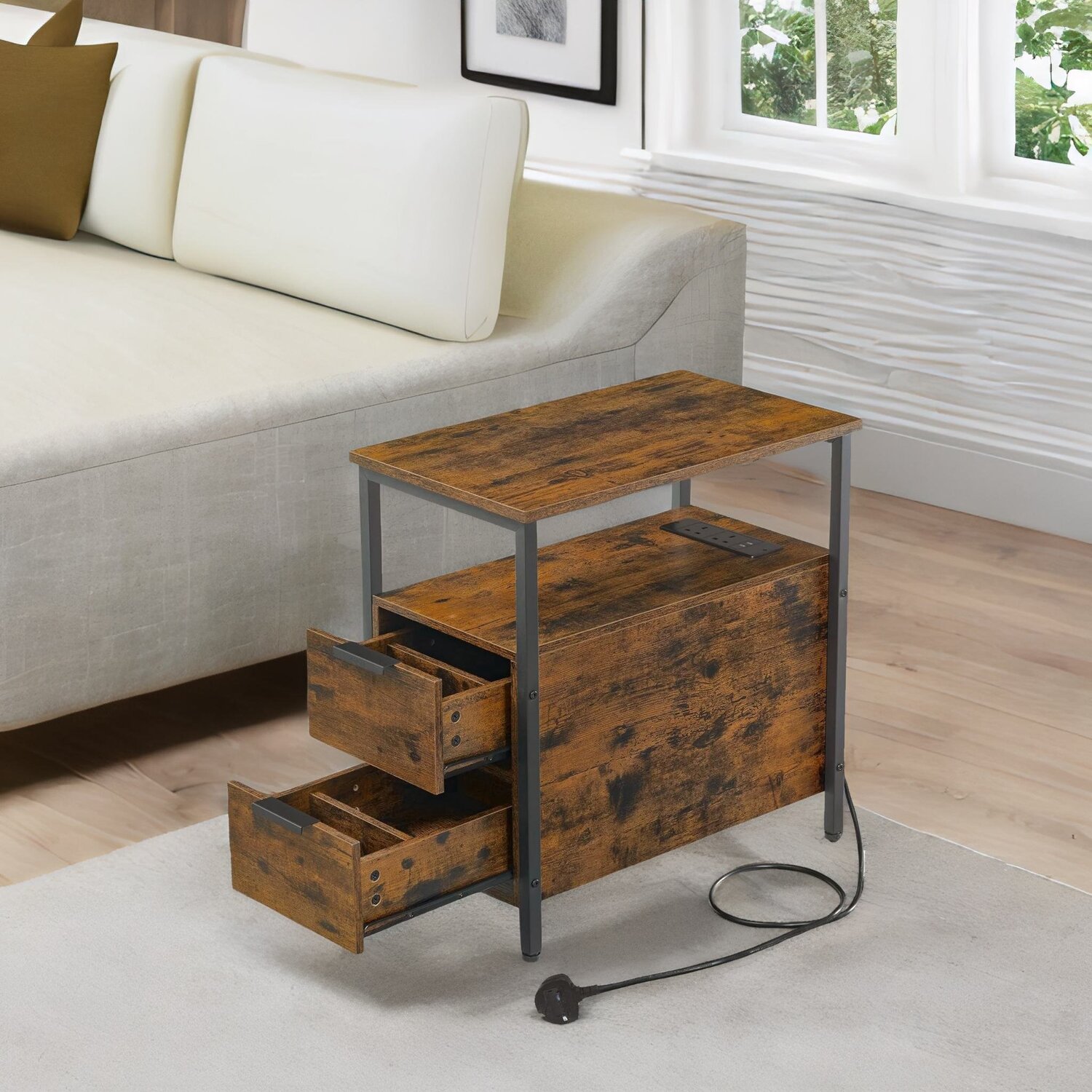 Slim Bedside Table With Power USB Outlets