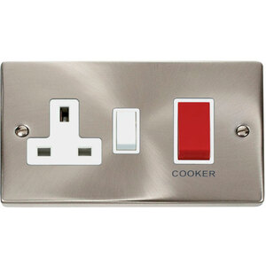 Satin Brushed Chrome Cooker Control 45A With 13A Switched Plug Socket