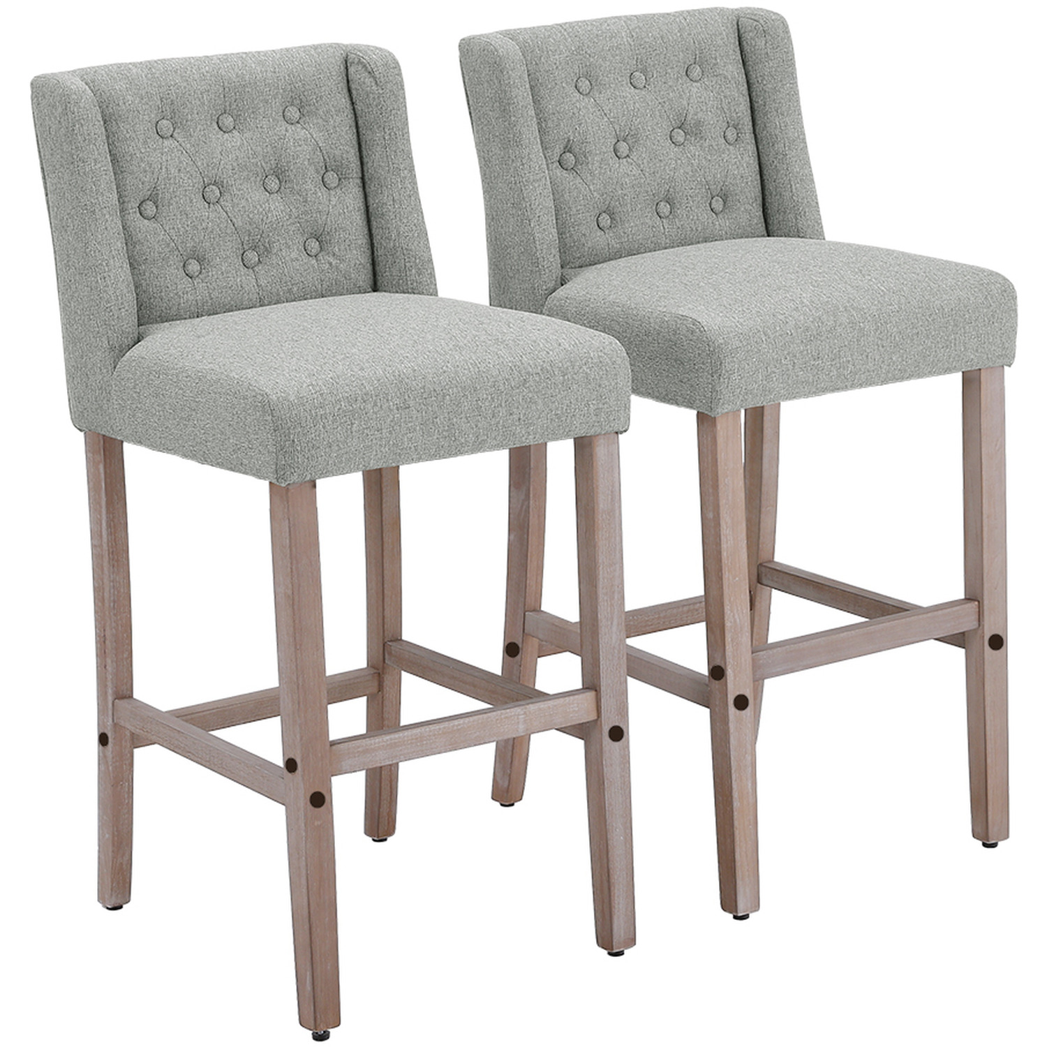 Set of 2 Modern Linen Tufted Bar Stool with Wood Legs