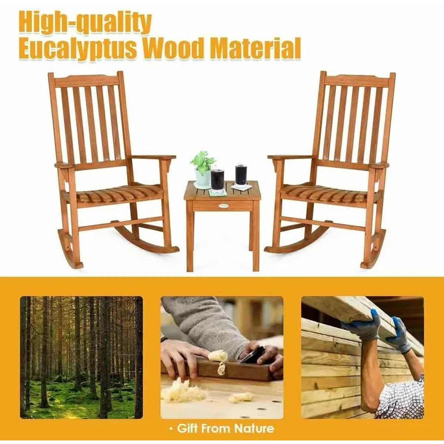 Wooden Rocking Chair Bistro Set with Table