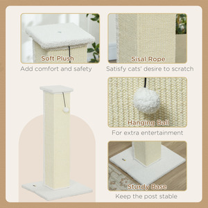 PawHut 81cm Cat Scratching Post with Natural Jute Rope and Hanging Ball
