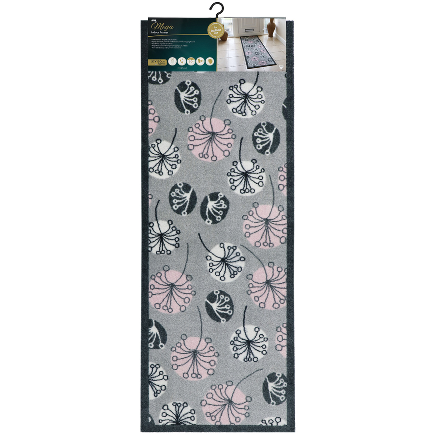 JVL Mega Runner Mat 57 x 150 cm, Dandelion Seeds