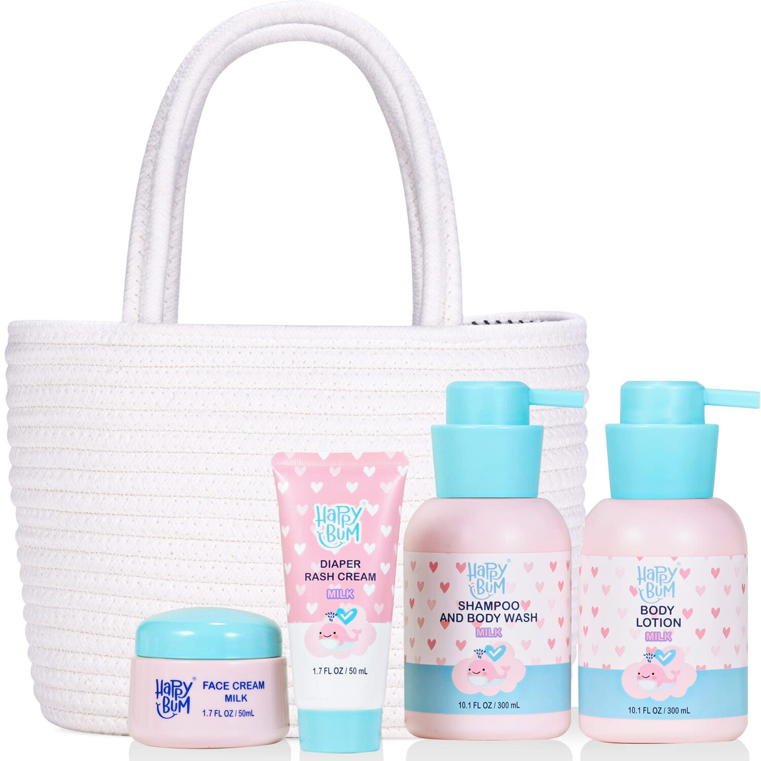 4Pcs Baby Bath Gift Set with Cotton Rope Basket