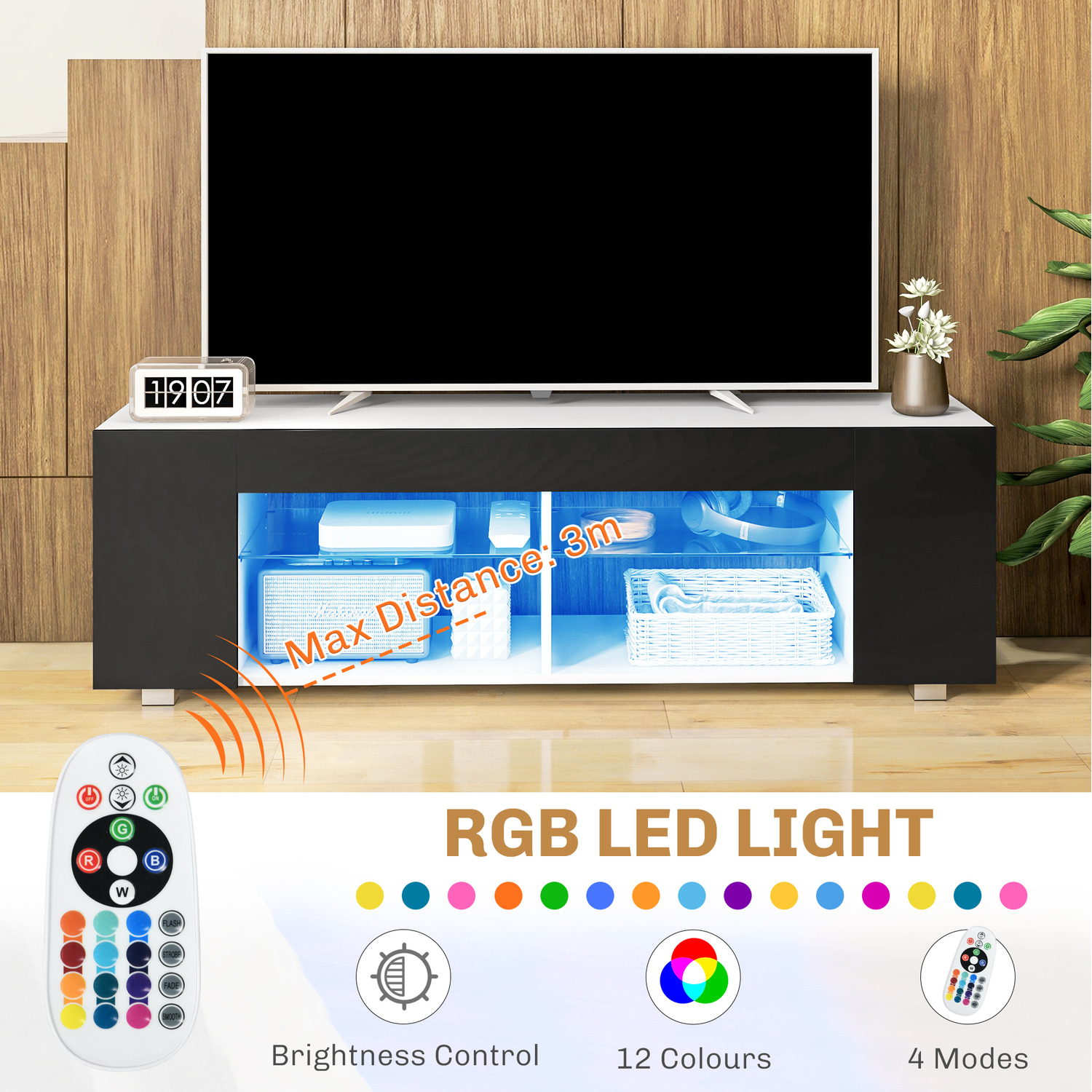 HOMCOM 145cm TV Unit with Glass Shelves