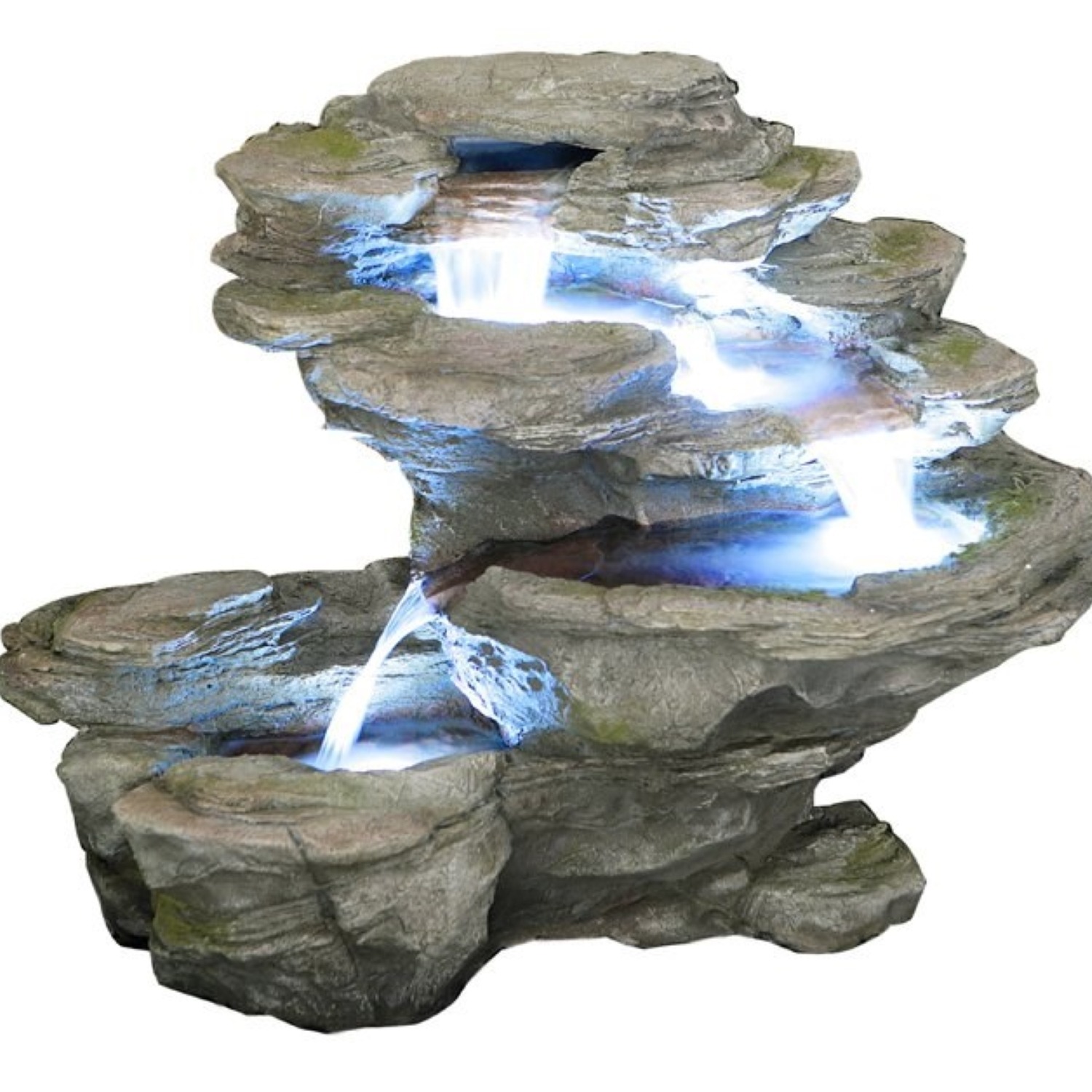 Ogen River Leap 4 Tier Stone Effect Cascading Water Feature with LEDs 65cm