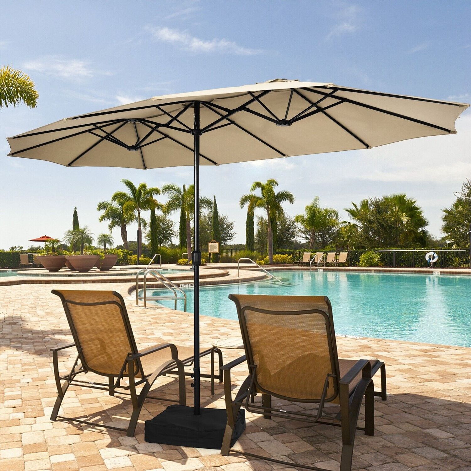 12-Rib Twin Extra-Large Sun Parasol with Base