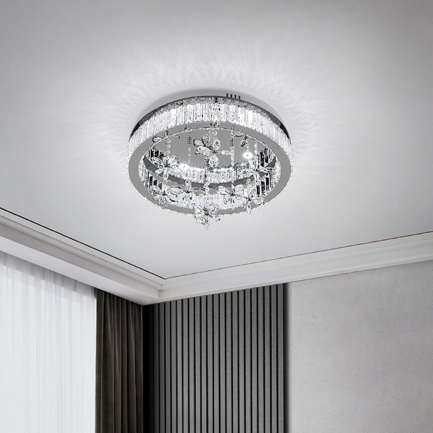Round Celling Light with Crystal Pendant