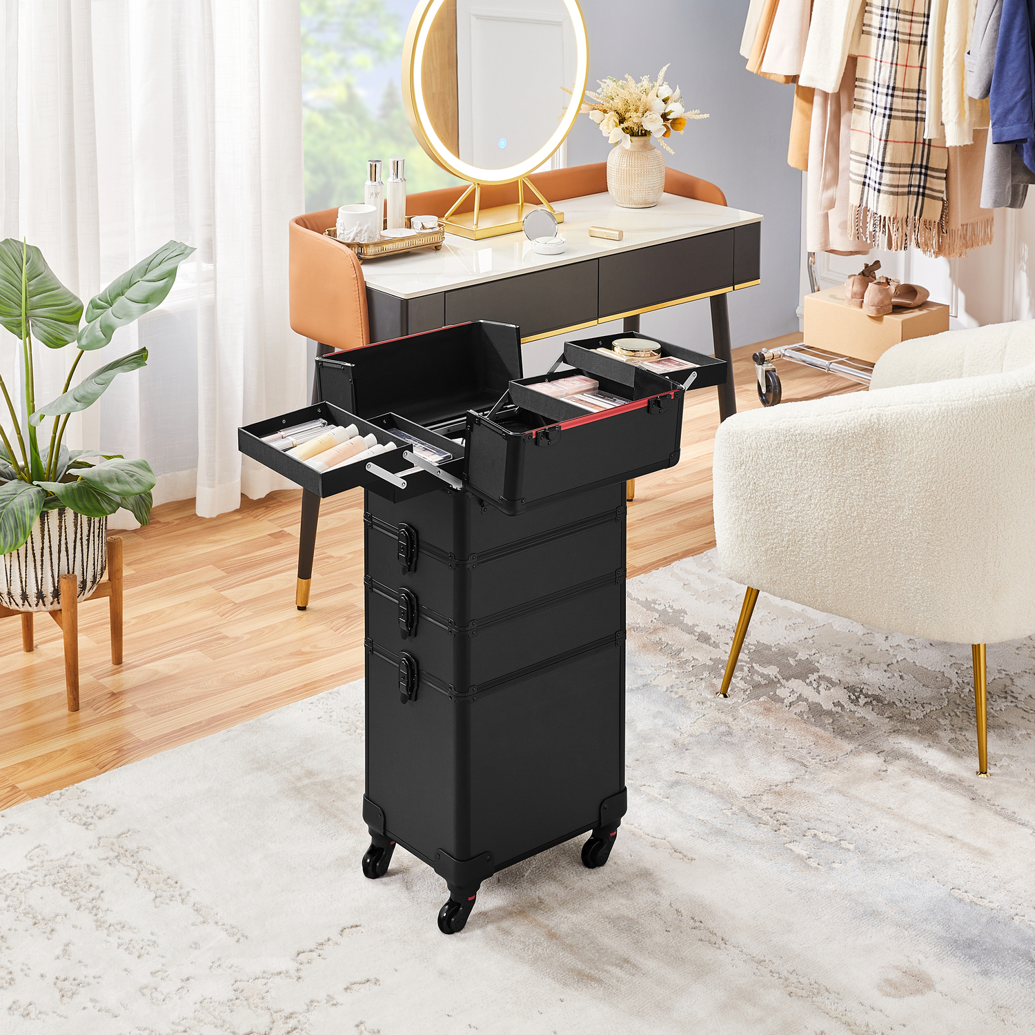 Large Capacity Trolley Makeup Case with Wheels