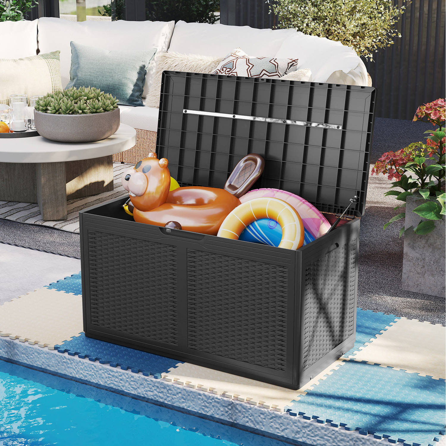 380L Outdoor Storage Bench Resin Deck Box
