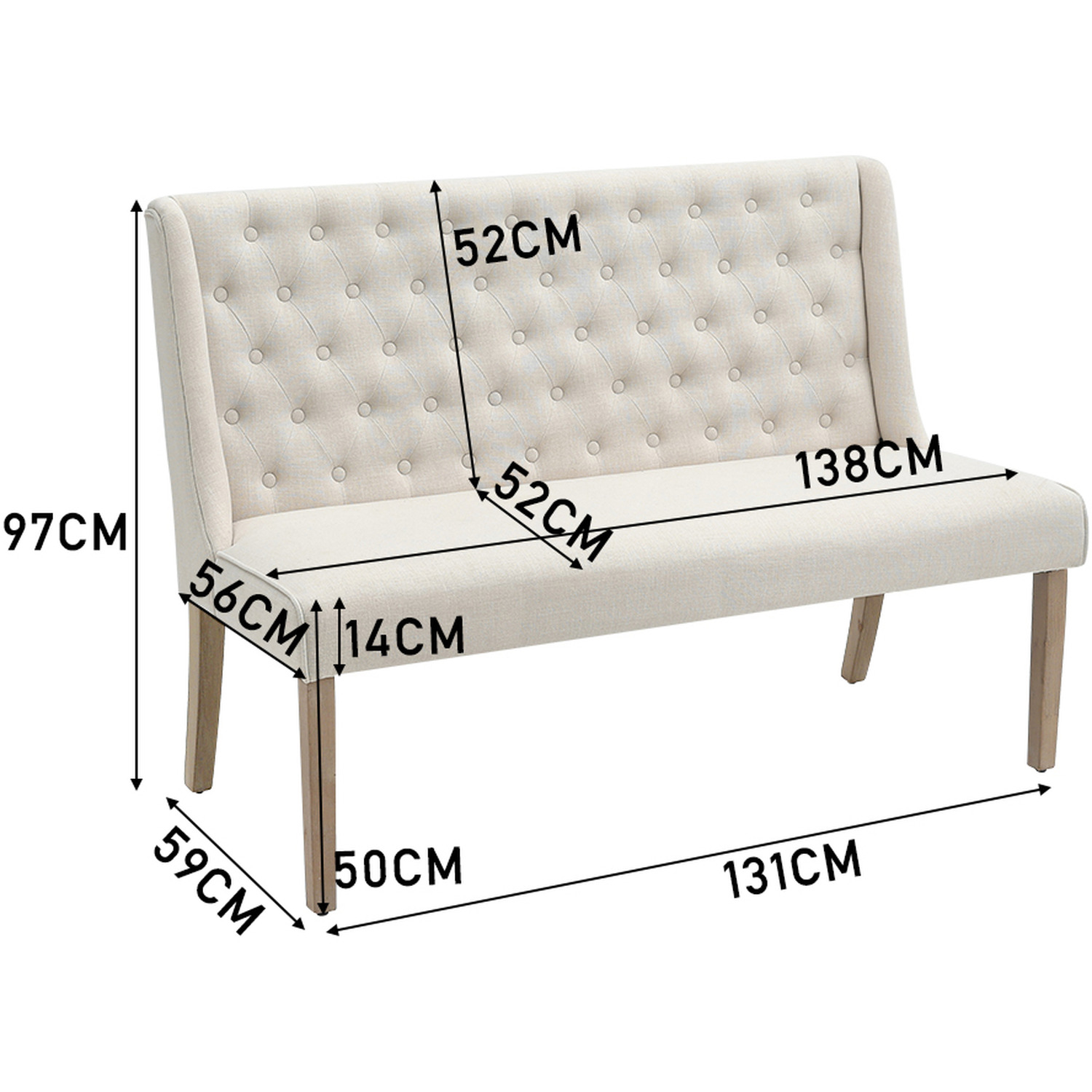 Beige Upholstered Tufted Dining Bench