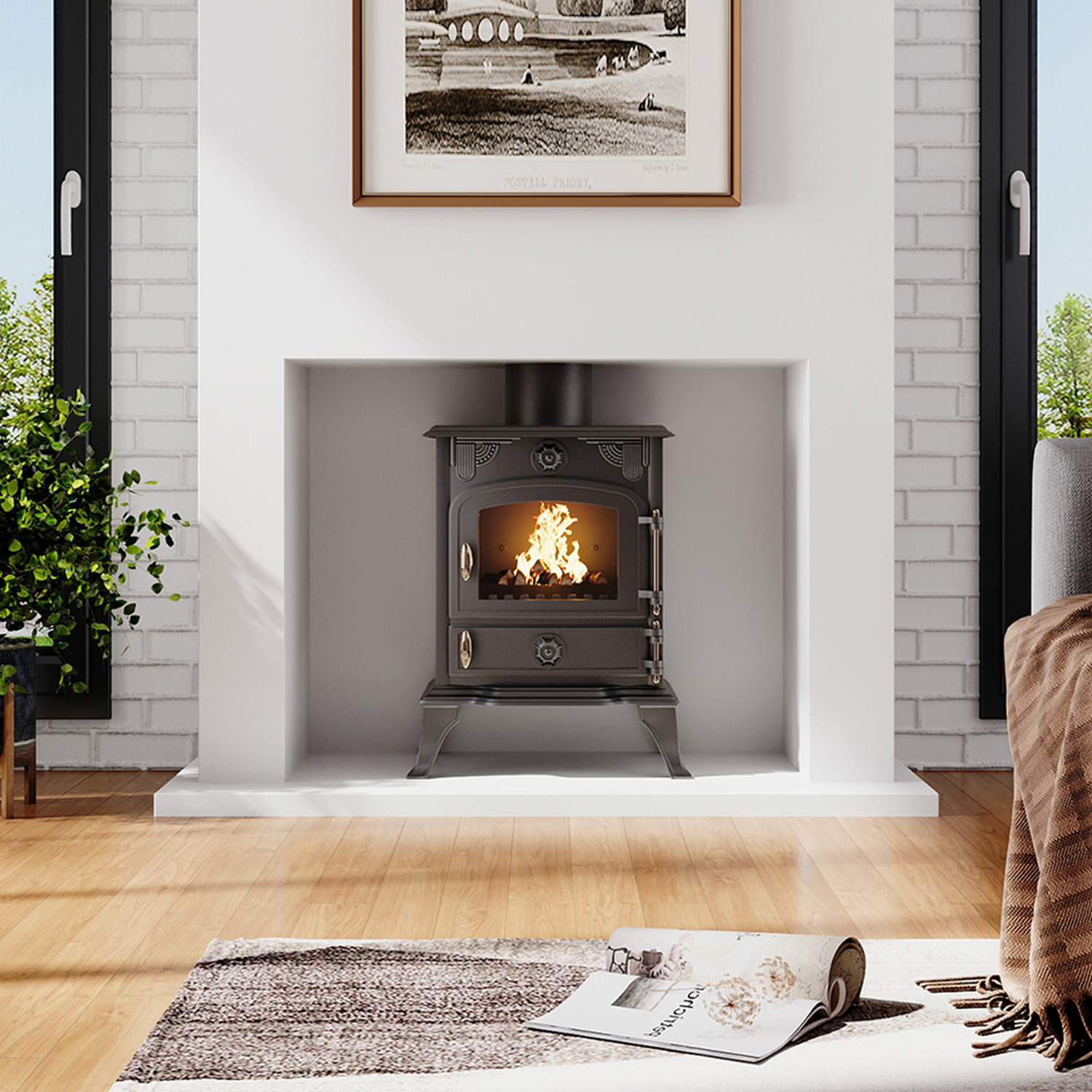 Freestanding Cast Iron Multi-Fuel Stove with 99cm Flue Pipe