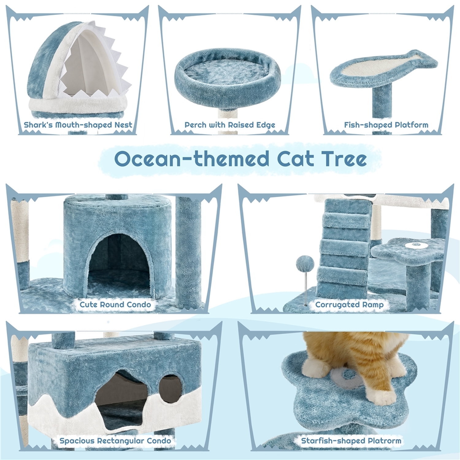 Yaheetech Ocean Themed Cat Tree with Sisal Posts