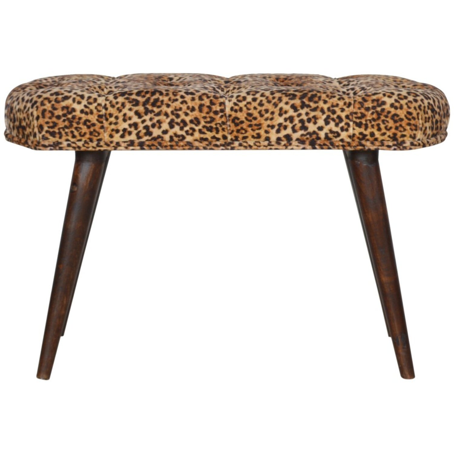 Leopard Print Cotton Velvet Deep Button Mango Wood Bench