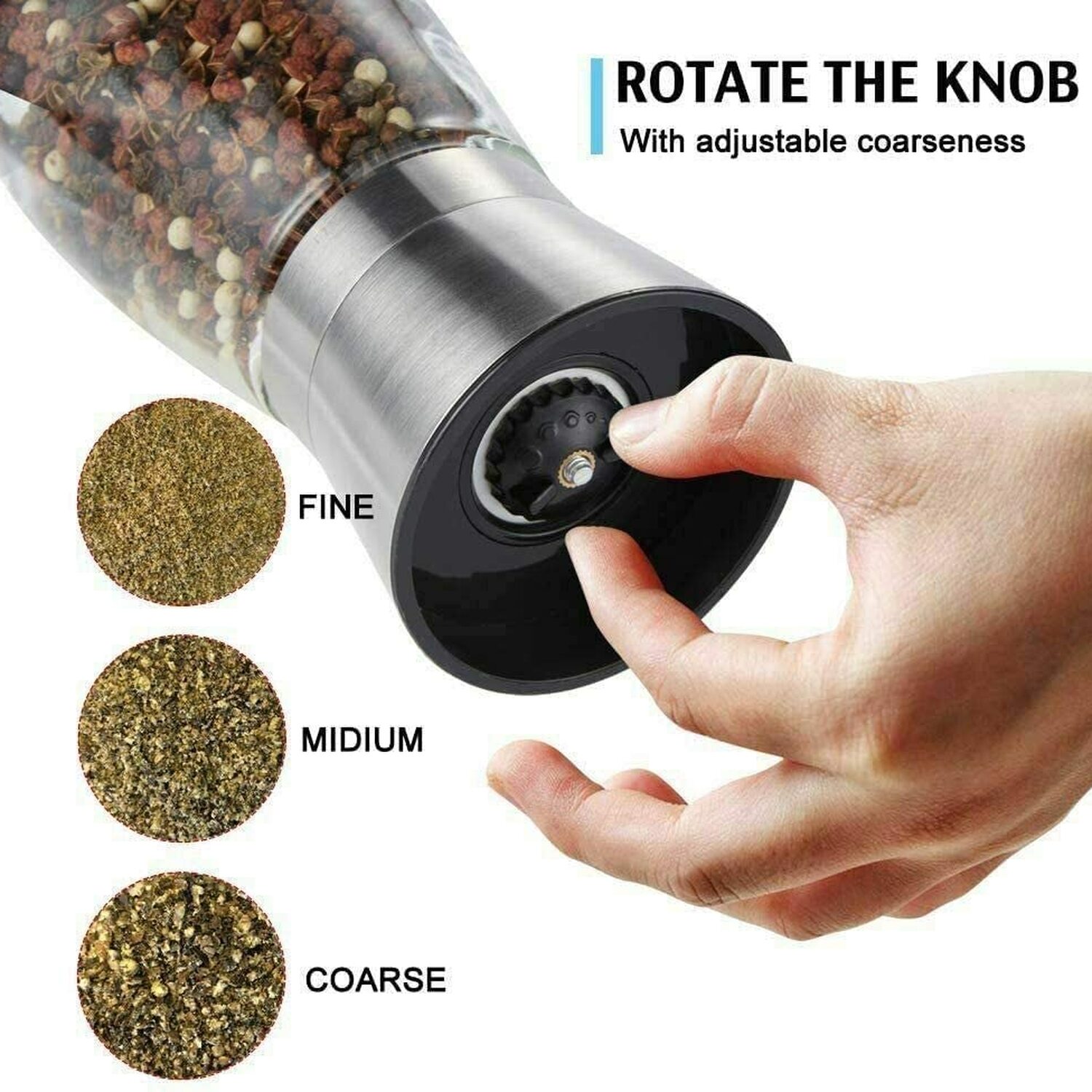 Salt and Pepper Grinder Set Stainless Steel Glass Shaker Blade Grinder