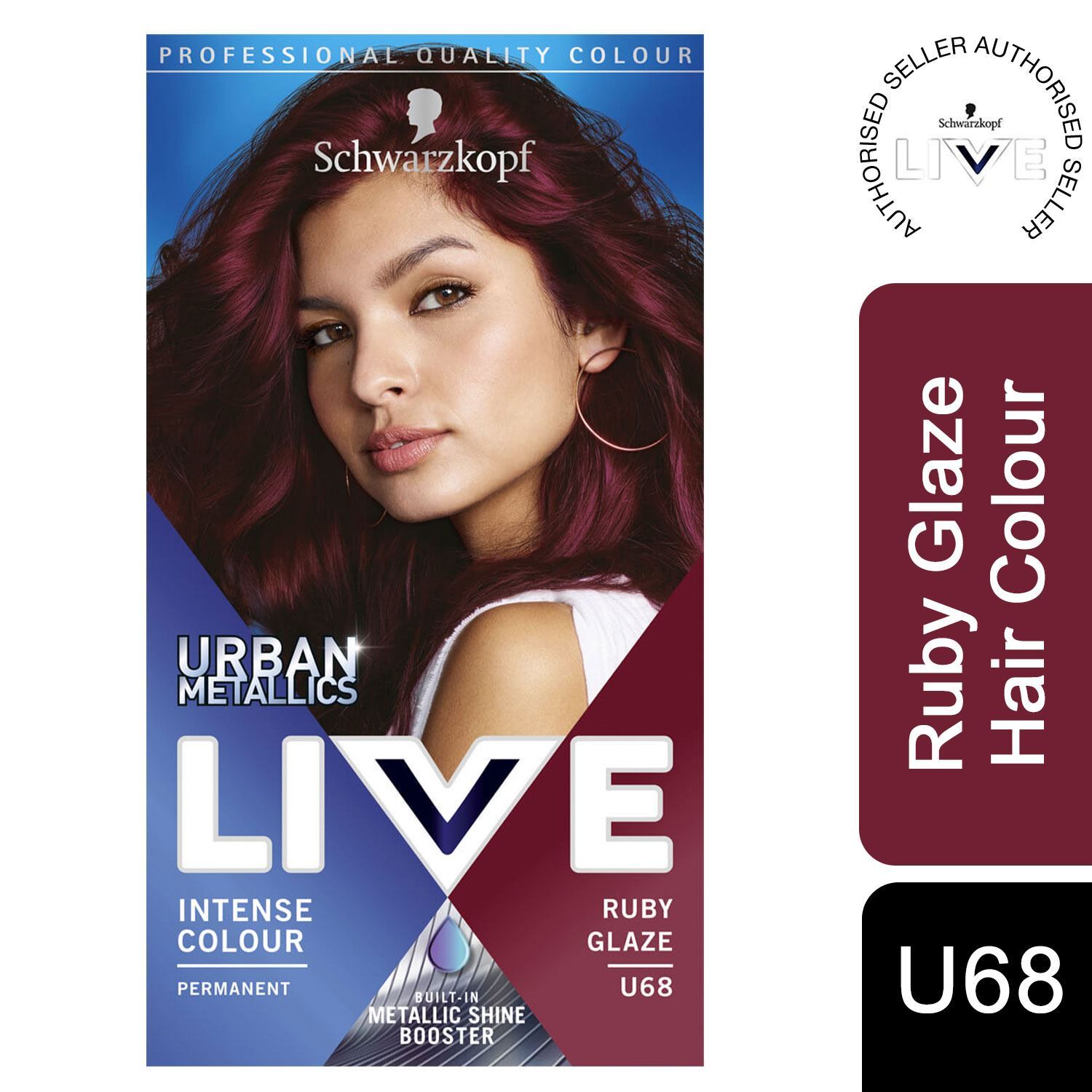 Schwarzkopf Live Intense Urban Metallics Permanent Hair Dye, U68 Ruby Glaze