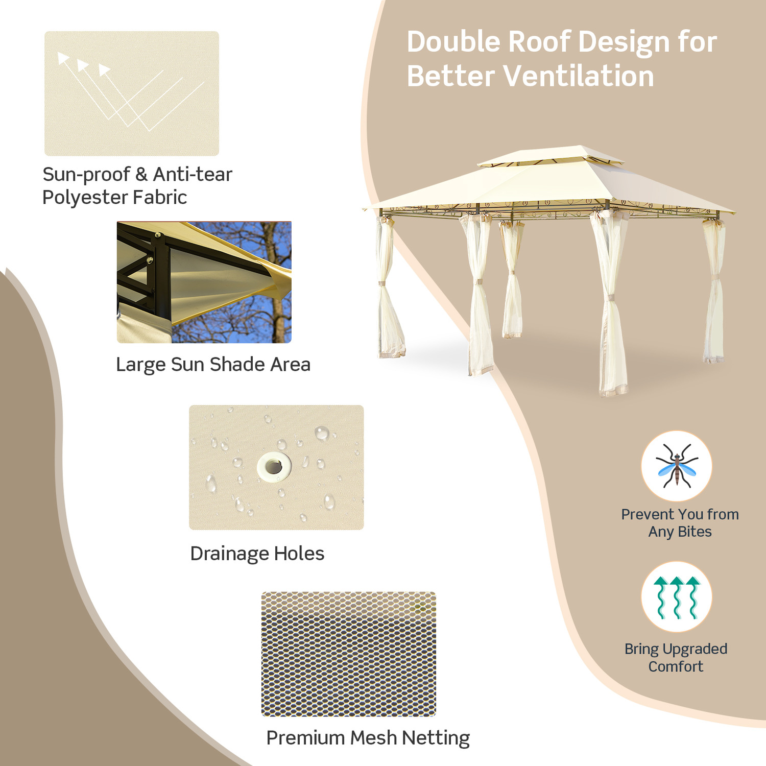 Patio Gazebo Tent Canopy Shelter Beige