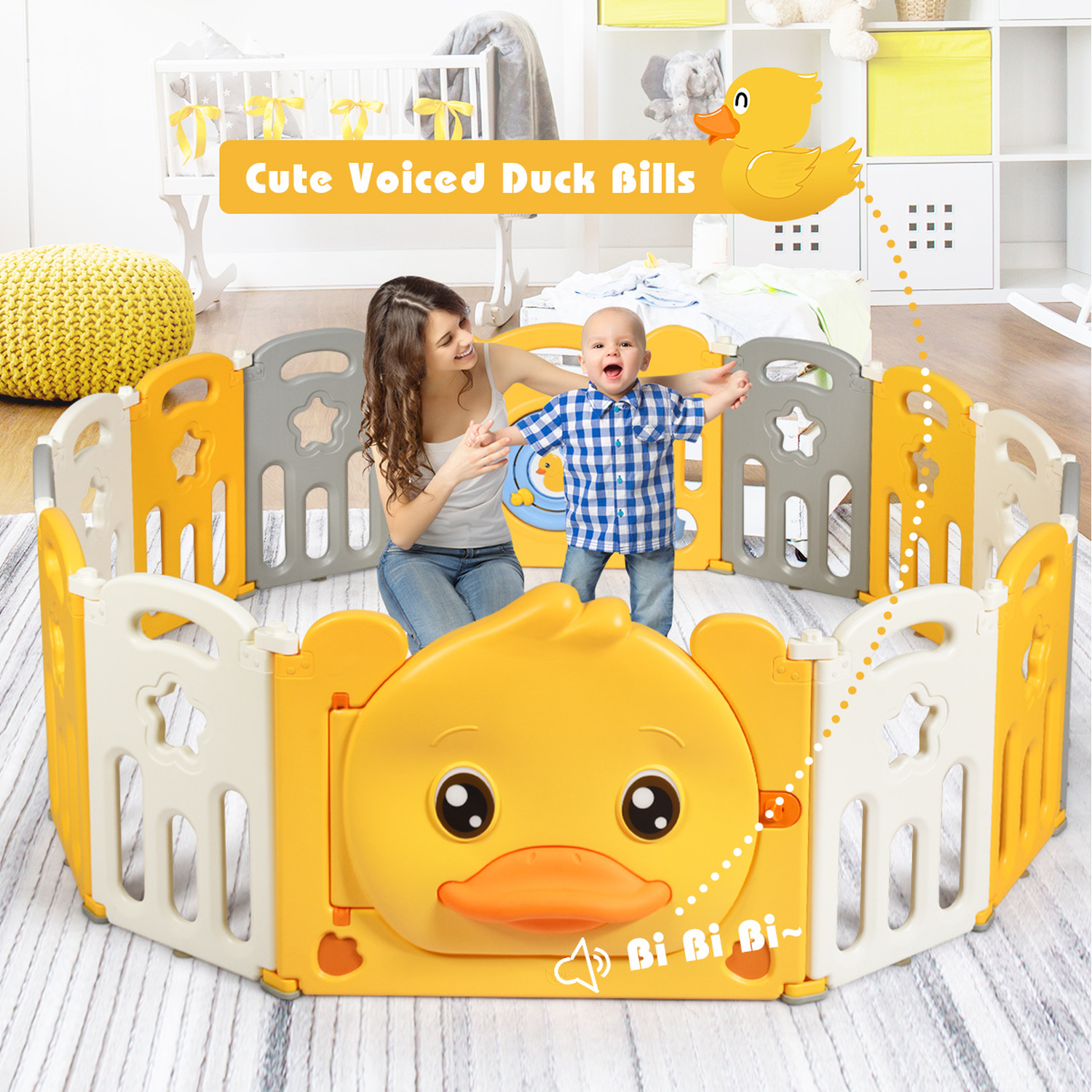 Costway Foldable Kids Playpen Indoor Play Fence-Yellow