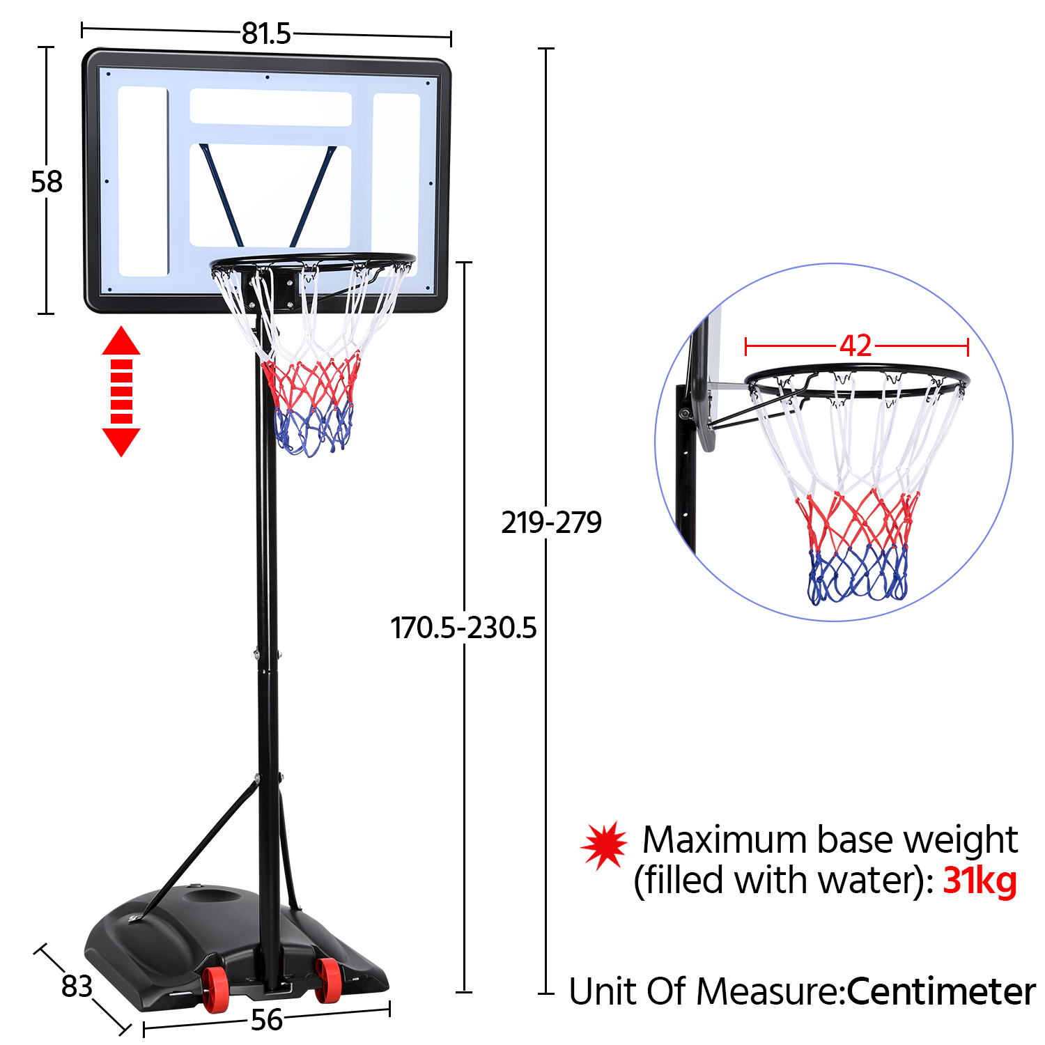 Portable Adjustable Basketball Hoops Indoor Outdoor
