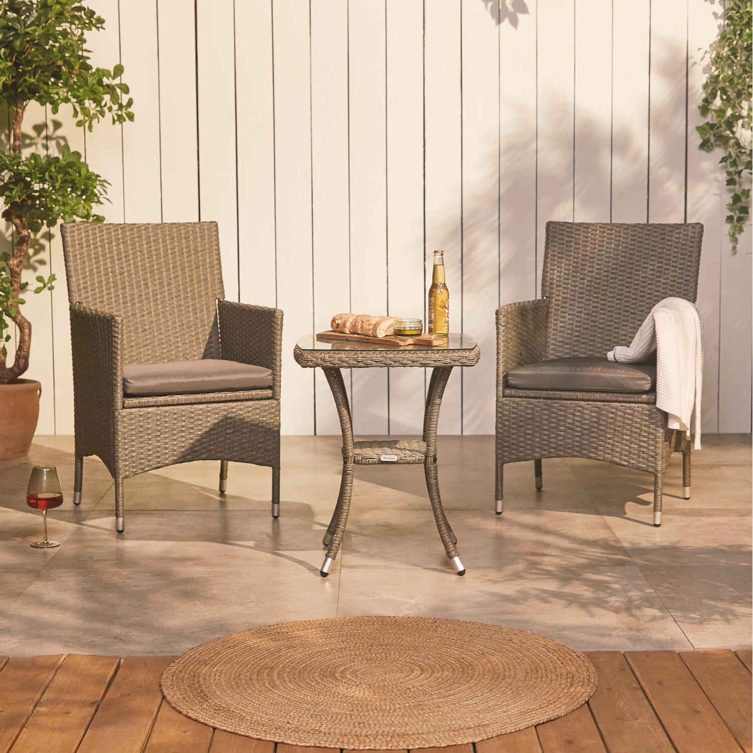 Garden Rattan Bistro Set with Patio Table and Set of 2 Chairs