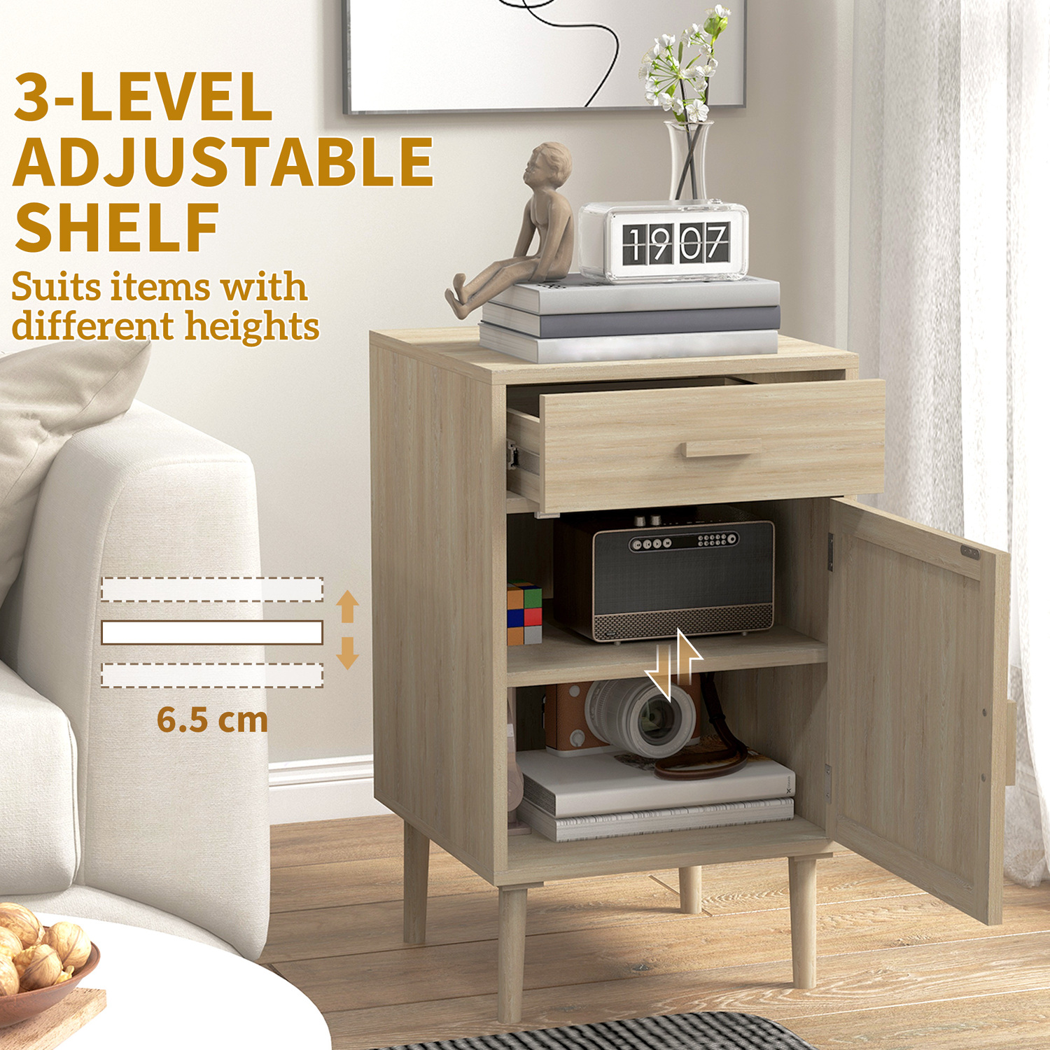 HOMCOM Bedside Table with Drawer
