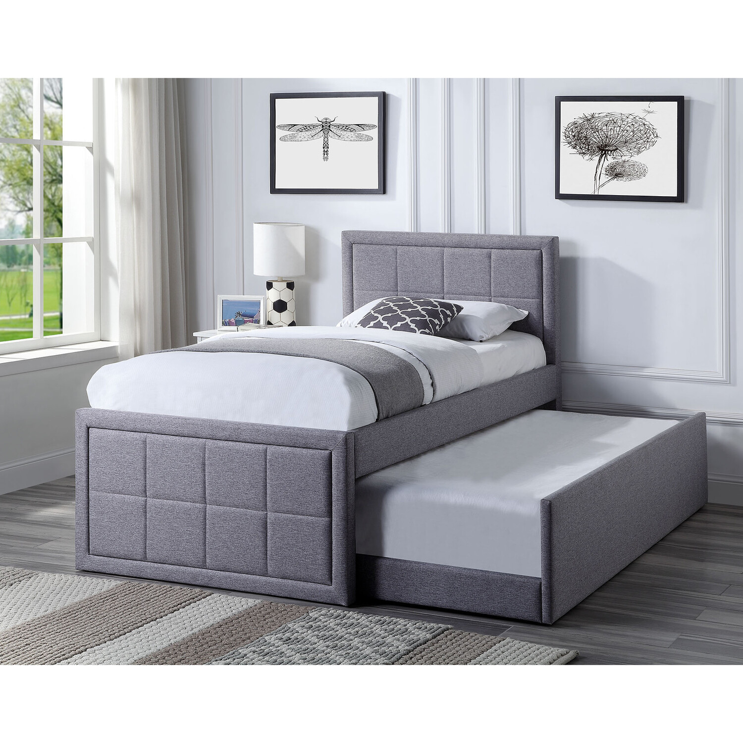 Single Guest Bed With Pull Out Trundle Upholstered Bed Frame