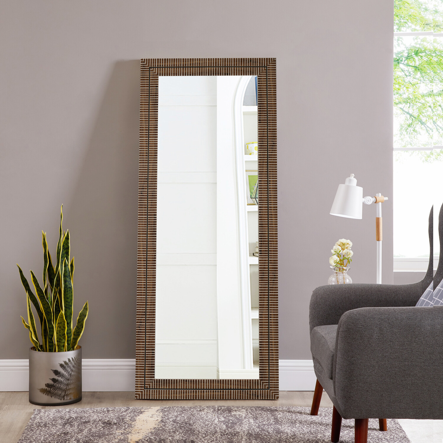 Nyla Wood Effect Striped Mirror