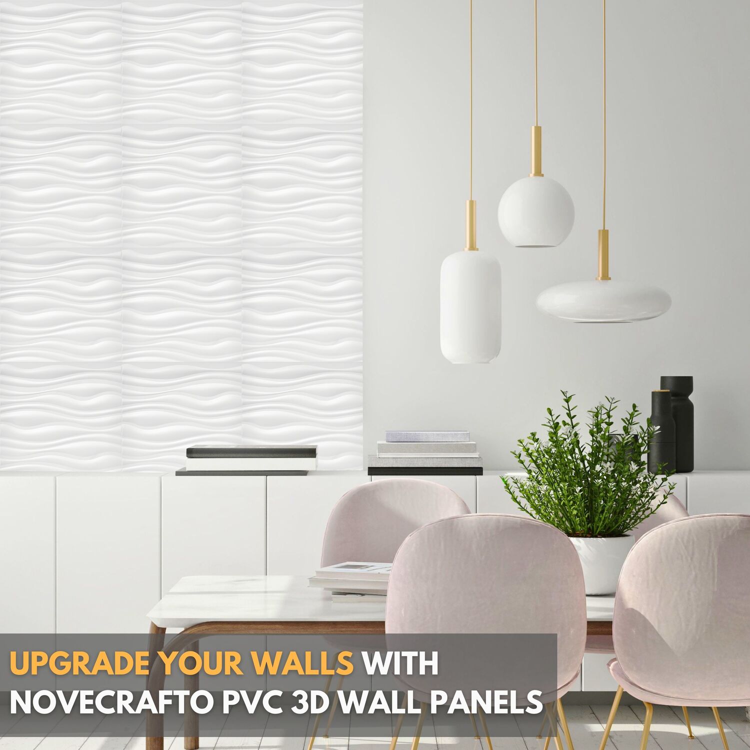 3D Wall Panels with Adhesive Included Wave Effect Design