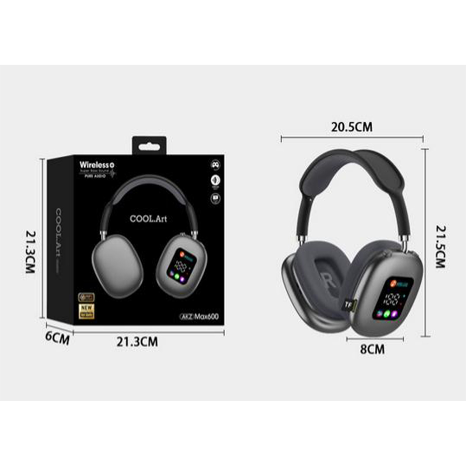 Wireless Head-mounted Bluetooth Headphones with Screen Digital Display