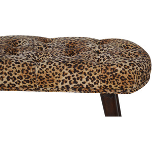 Leopard Print Cotton Velvet Deep Button Mango Wood Bench