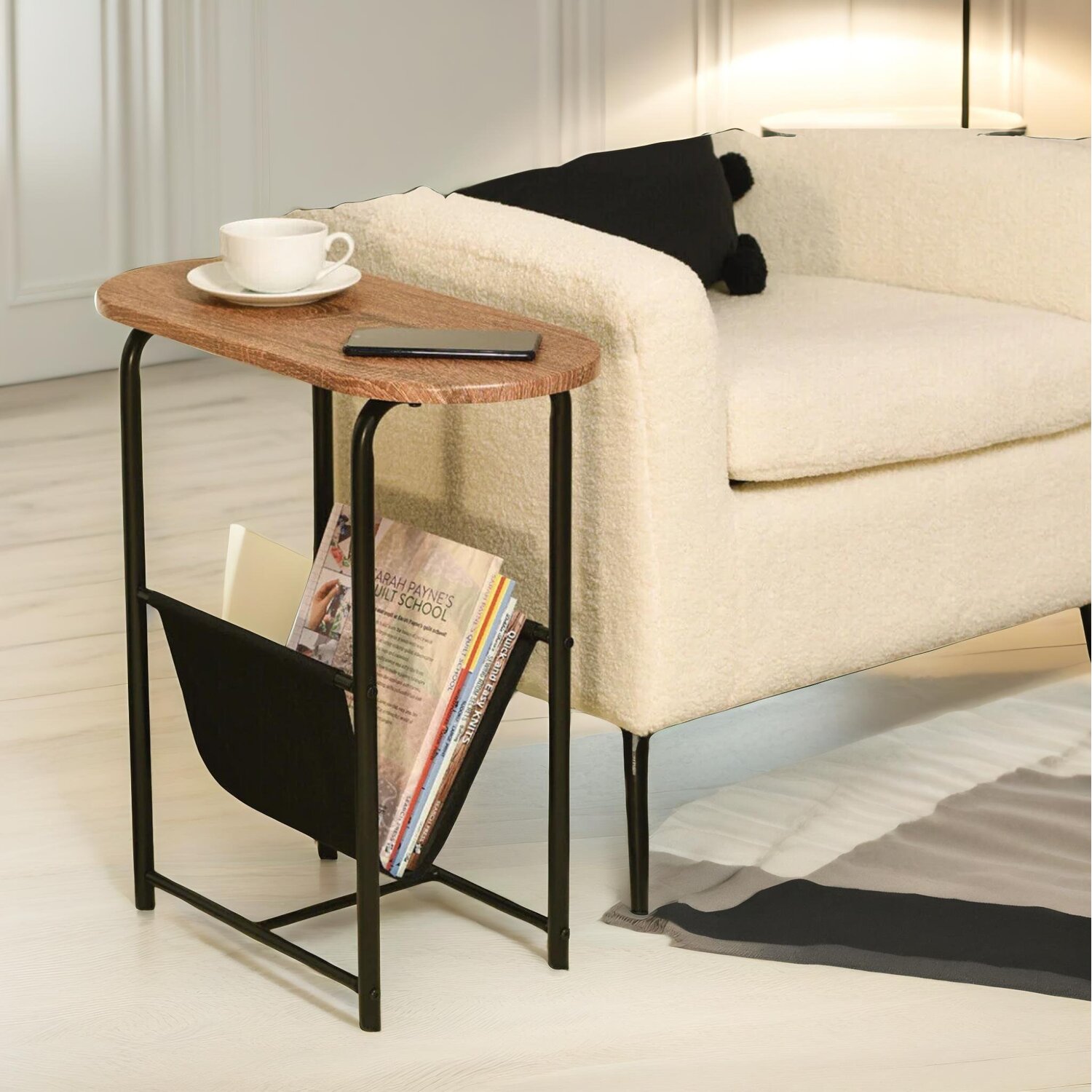 Industrial Side Table With Magazine Holder